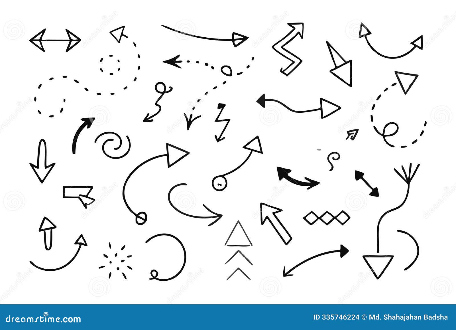 Arrow Icons Set. Vector Black Directional Pointers. Flat Hand Drawn ...