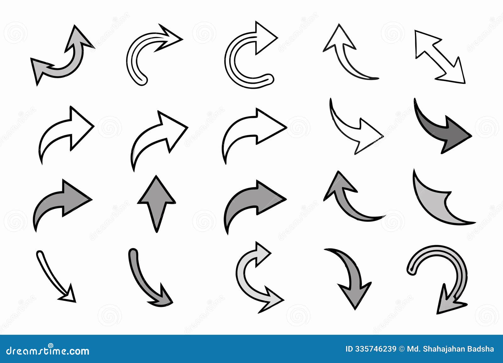 Arrow Icons Set. Vector Black Directional Pointers. Flat Hand Drawn ...