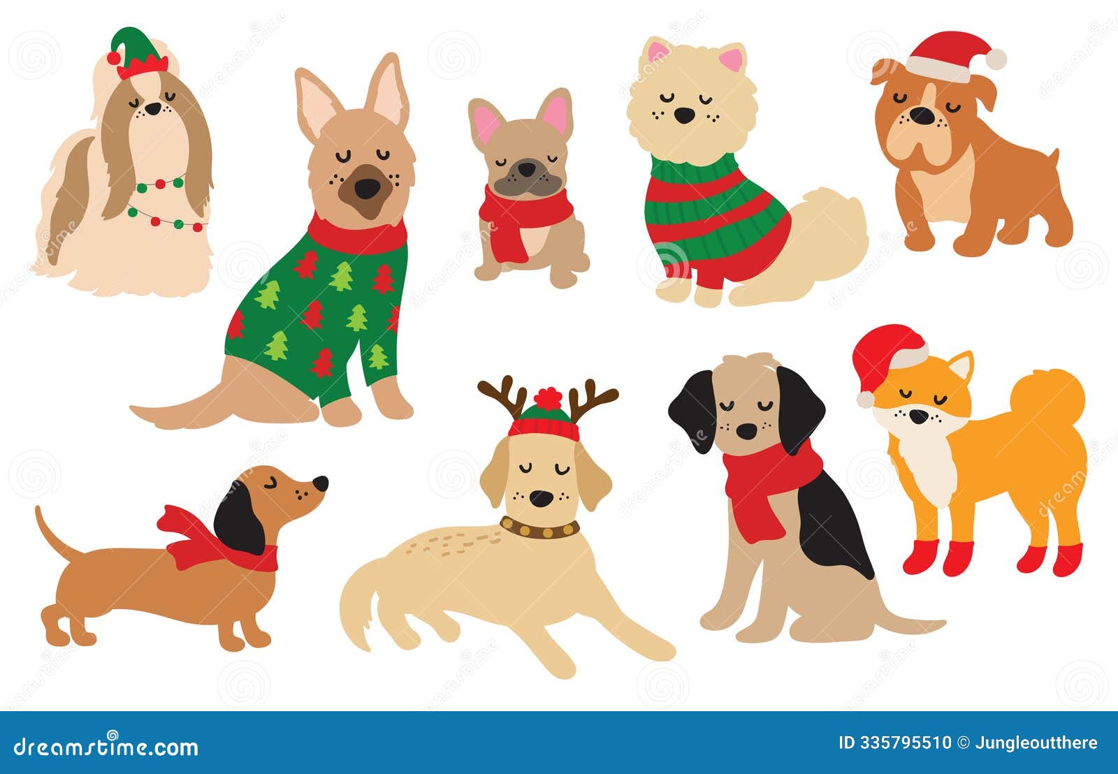 Cute Christmas Dogs Vector Illustration Set Stock Illustration ...