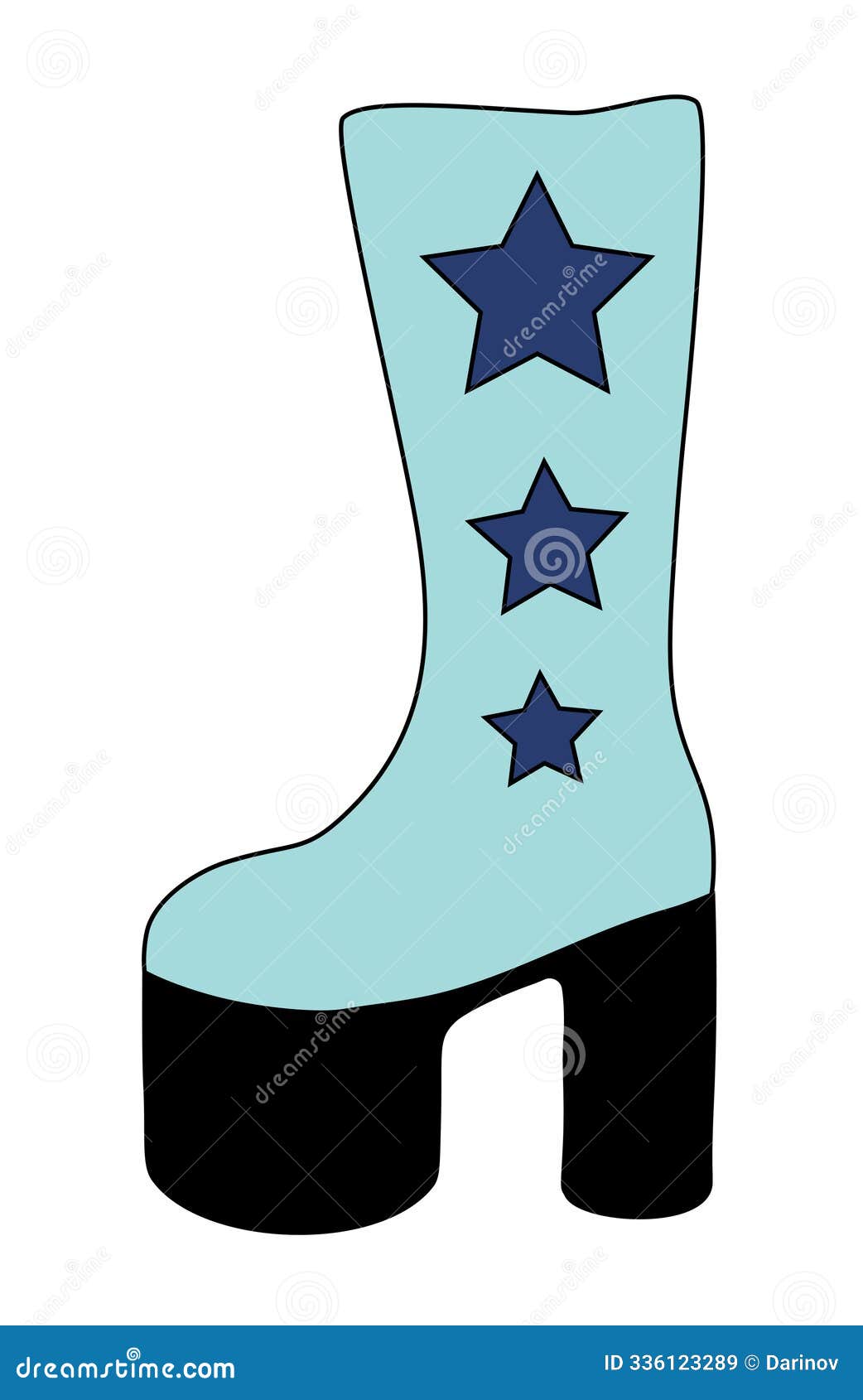 Trendy 1980 Retro Disco Blue Boot with Stars. Vintage Shoe. Vector Flat ...