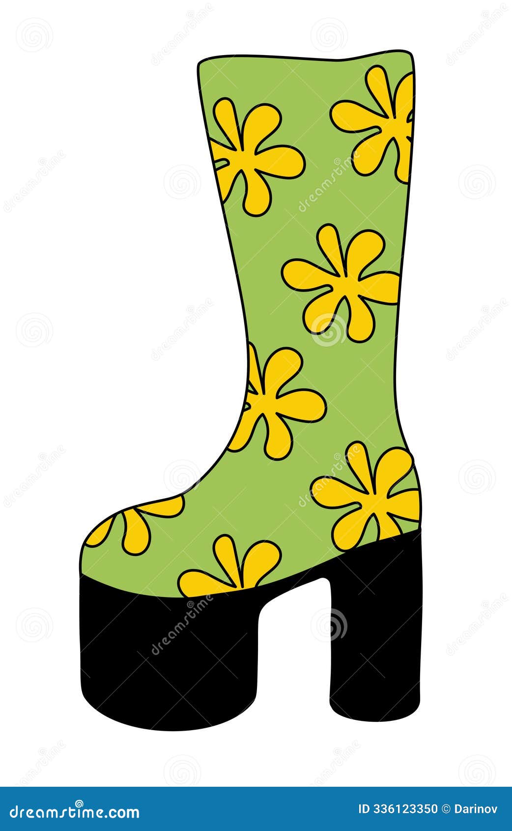 Trendy 1980 Retro Disco Green Boot with Flowers. Vintage Shoe. Vector ...