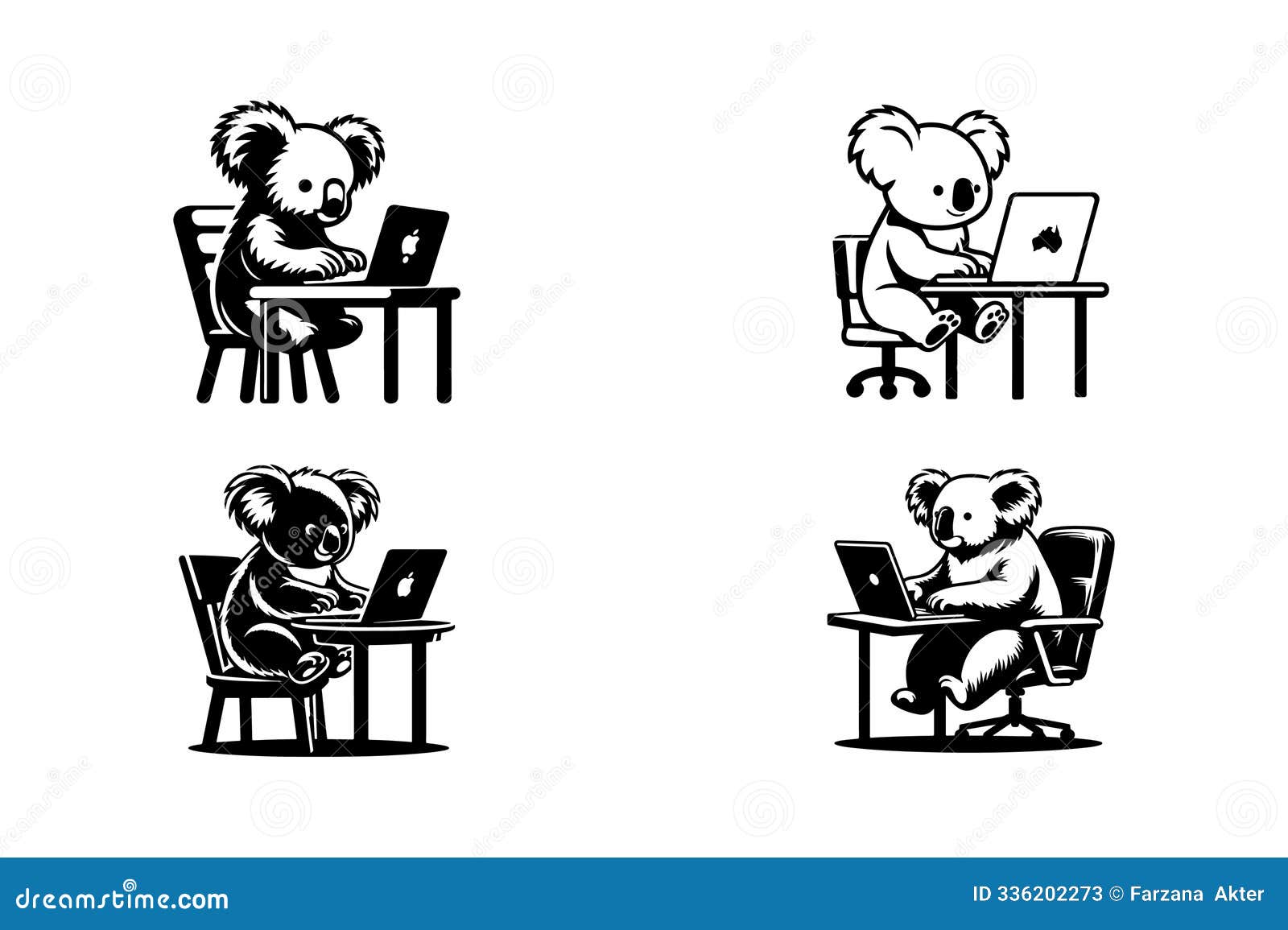 Koala Bear Sits at a Desk Using a Laptop Computer Stock Illustration ...