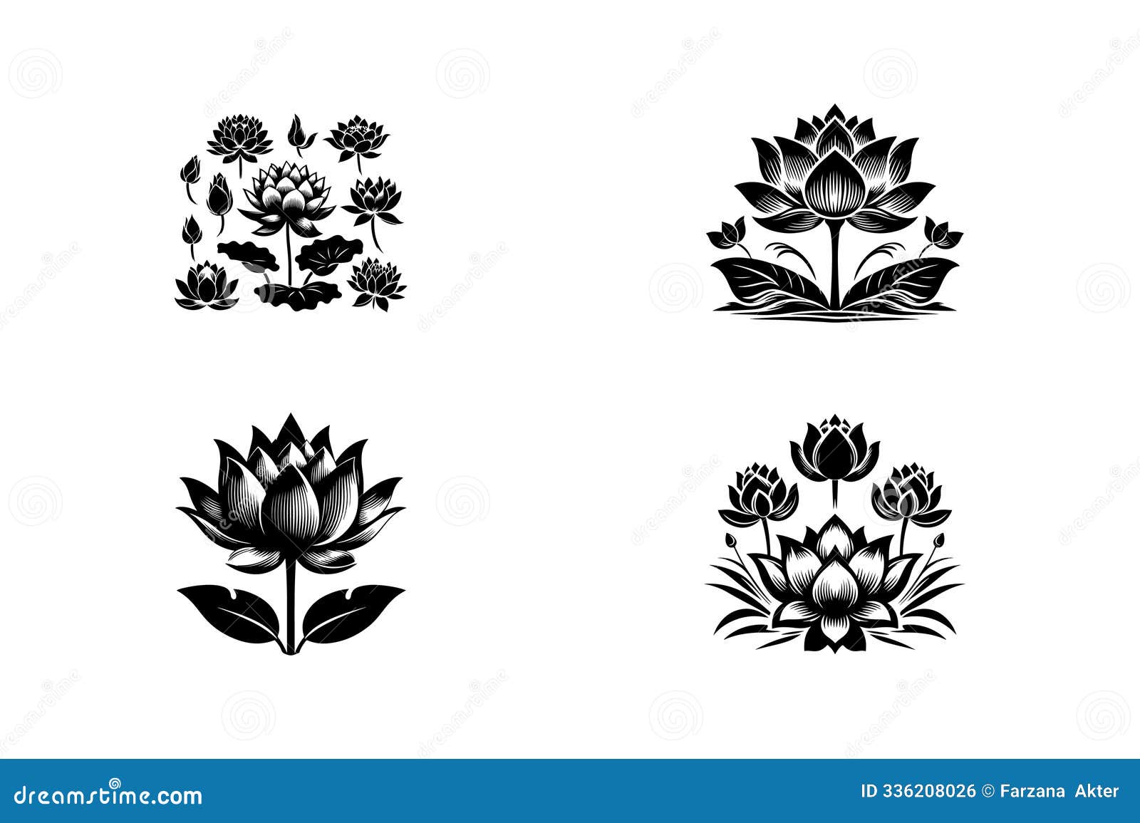 Simple Lotus Flower Line Drawing Outline Stock Illustration ...