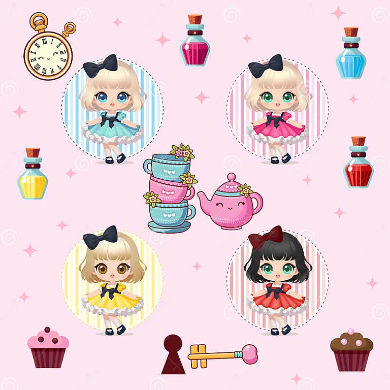 Cartoon Girl Mascot for Clothing Toy Store: Black Blonde Hair, Blue ...