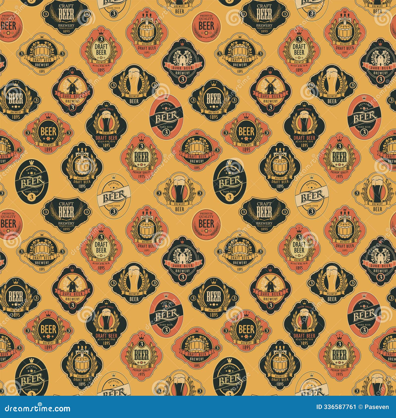 Seamless Pattern on the Theme of Beer Label Stock Illustration ...