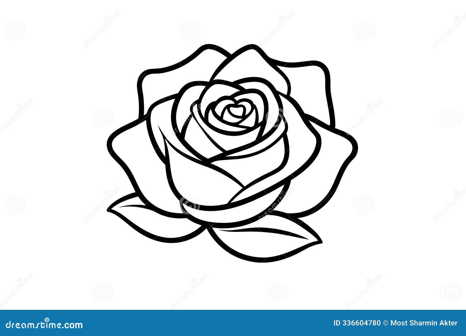 Elegant Rose Flower Line Art Vector Illustration. Stock Illustration ...