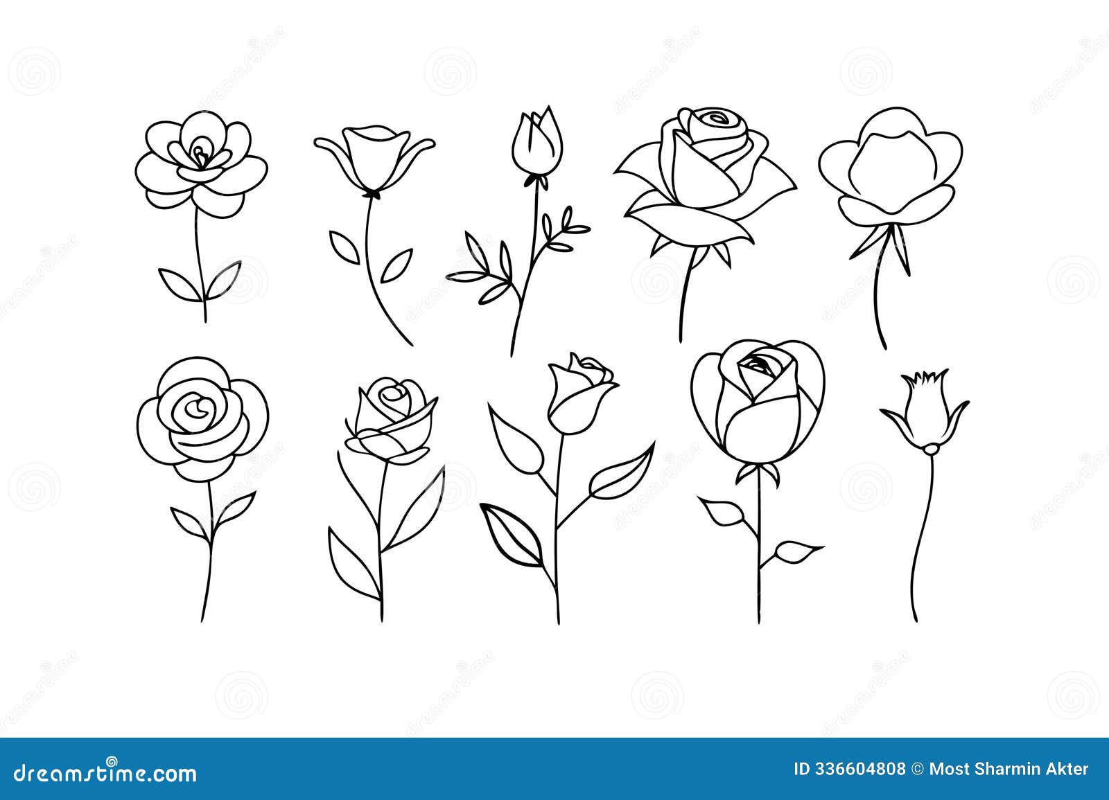 Elegant Rose Flower Line Art Vector Illustration. Stock Illustration ...