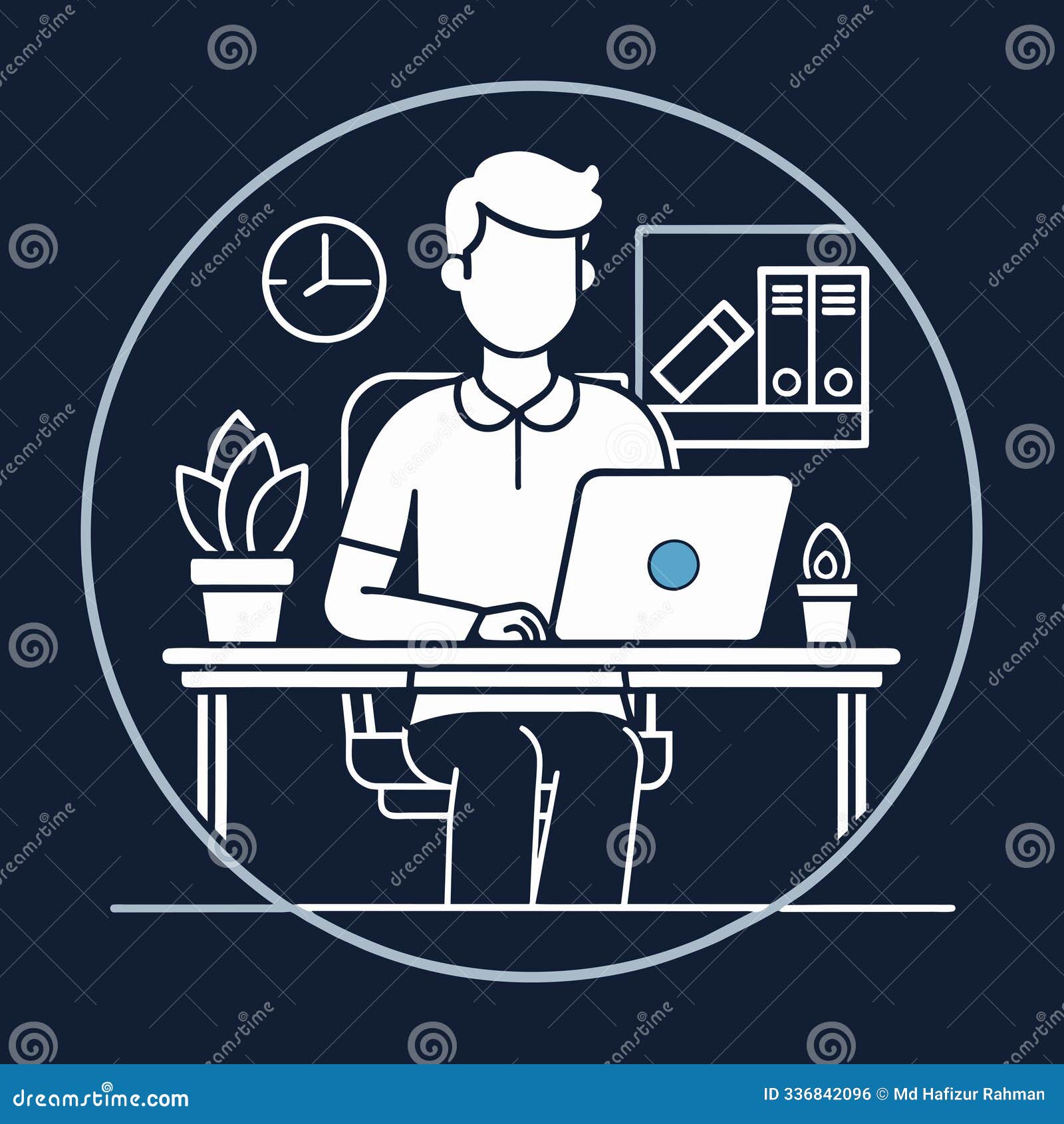 An Employee is Working Laptop with Dask Minimalist Line Art Vector ...