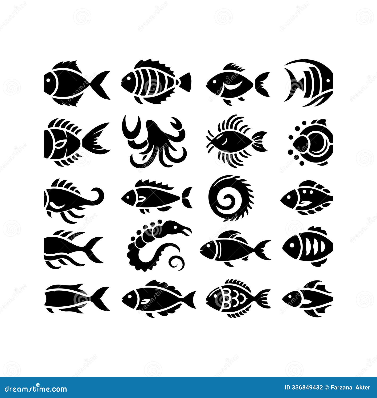Simple Fish Icon Set Vector Art Silhouettes Style Stock Illustration ...