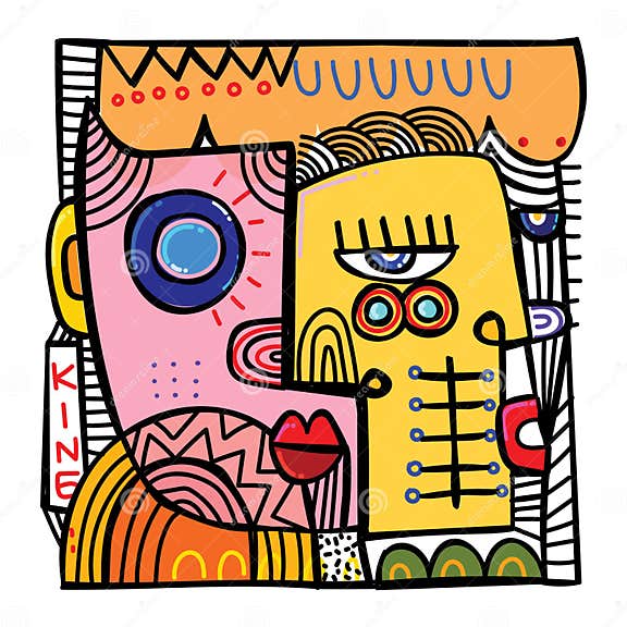 Abstract Face Geometric Shapes Pattern Doodle. Stock Illustration ...