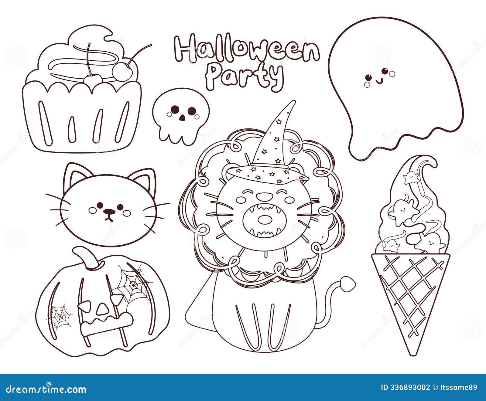 Coloring Page Cartoon Halloween Sticker Set Stock Vector - Illustration ...