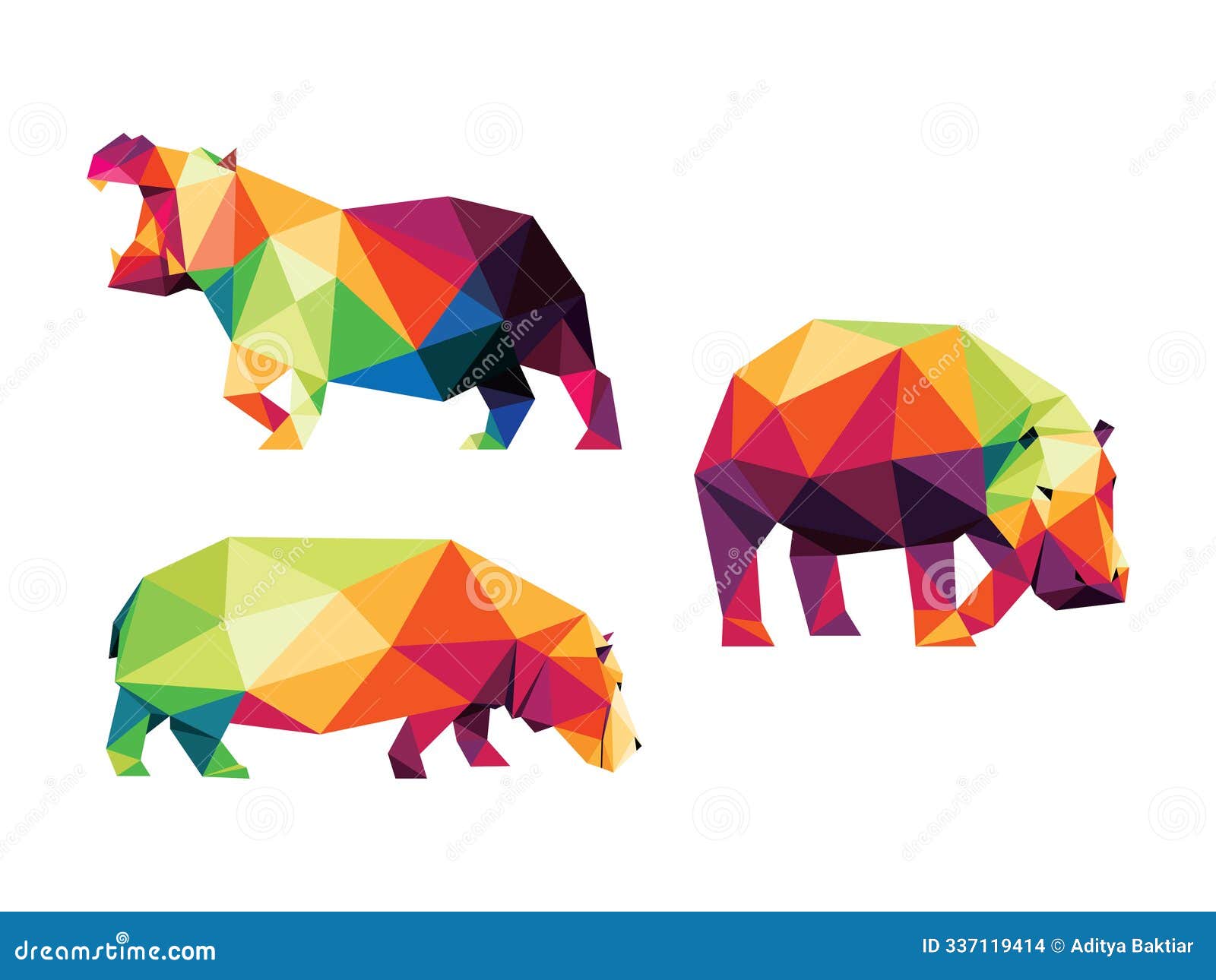 Hippopotamus Colorful Polygon Illustration Vector Set. Colorful ...