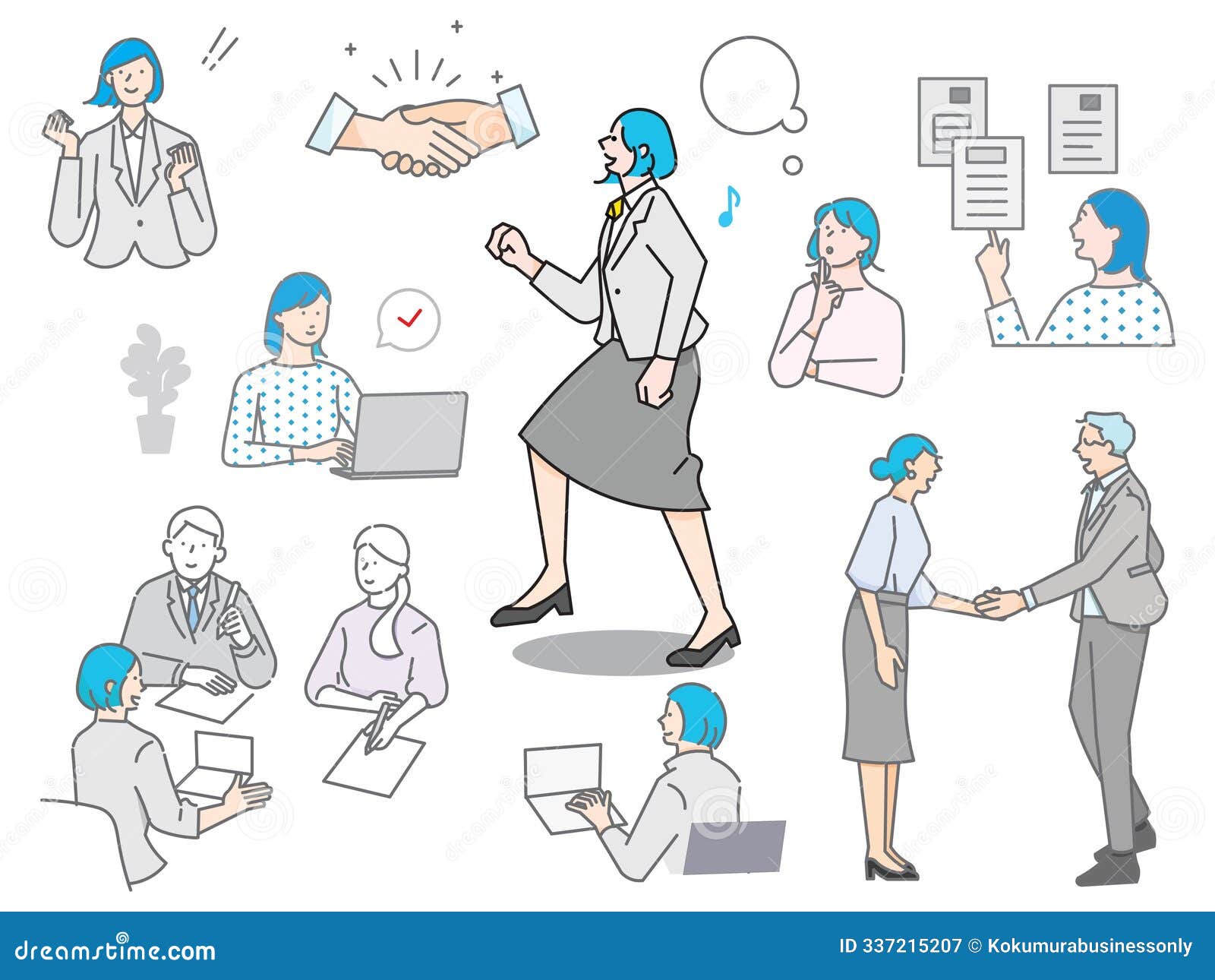 Business Woman is Working - Icons Vector Illustration Set Stock ...