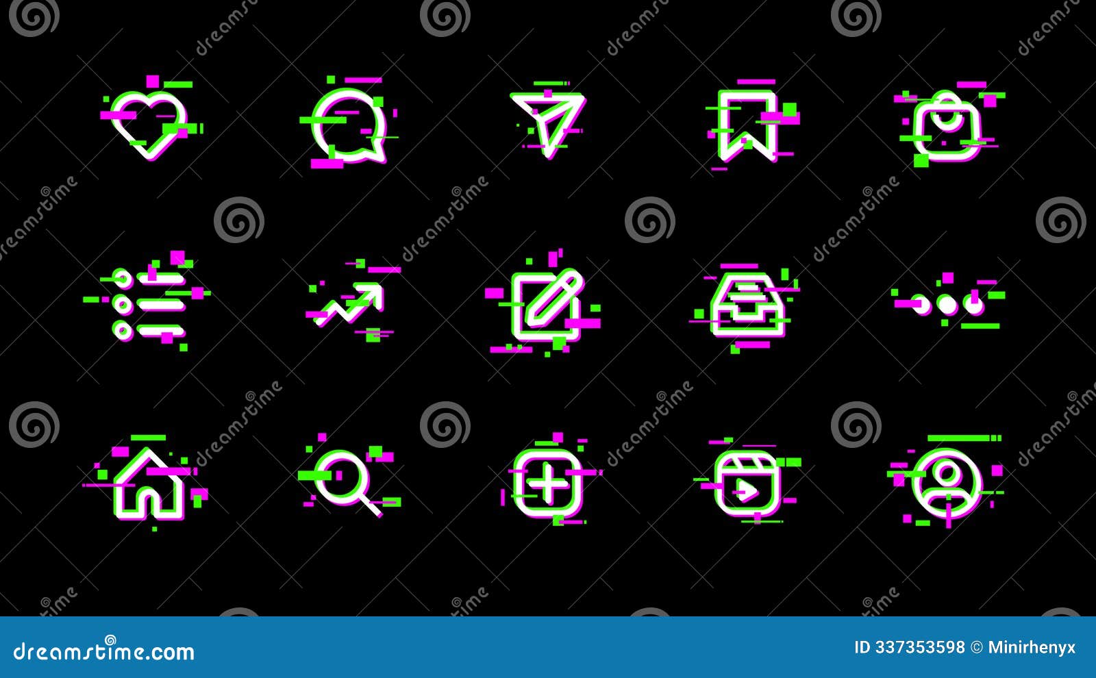 Social Media Icons with Distorted Glitch Effects Stock Illustration ...