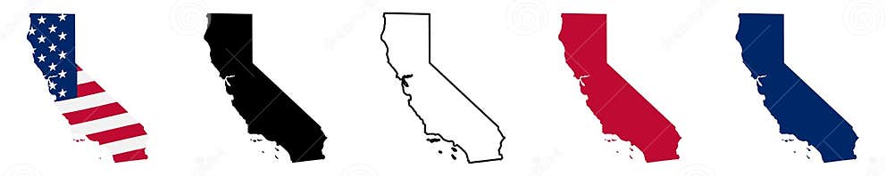 California Map Icon Set, California Map Isolated on Transparent ...