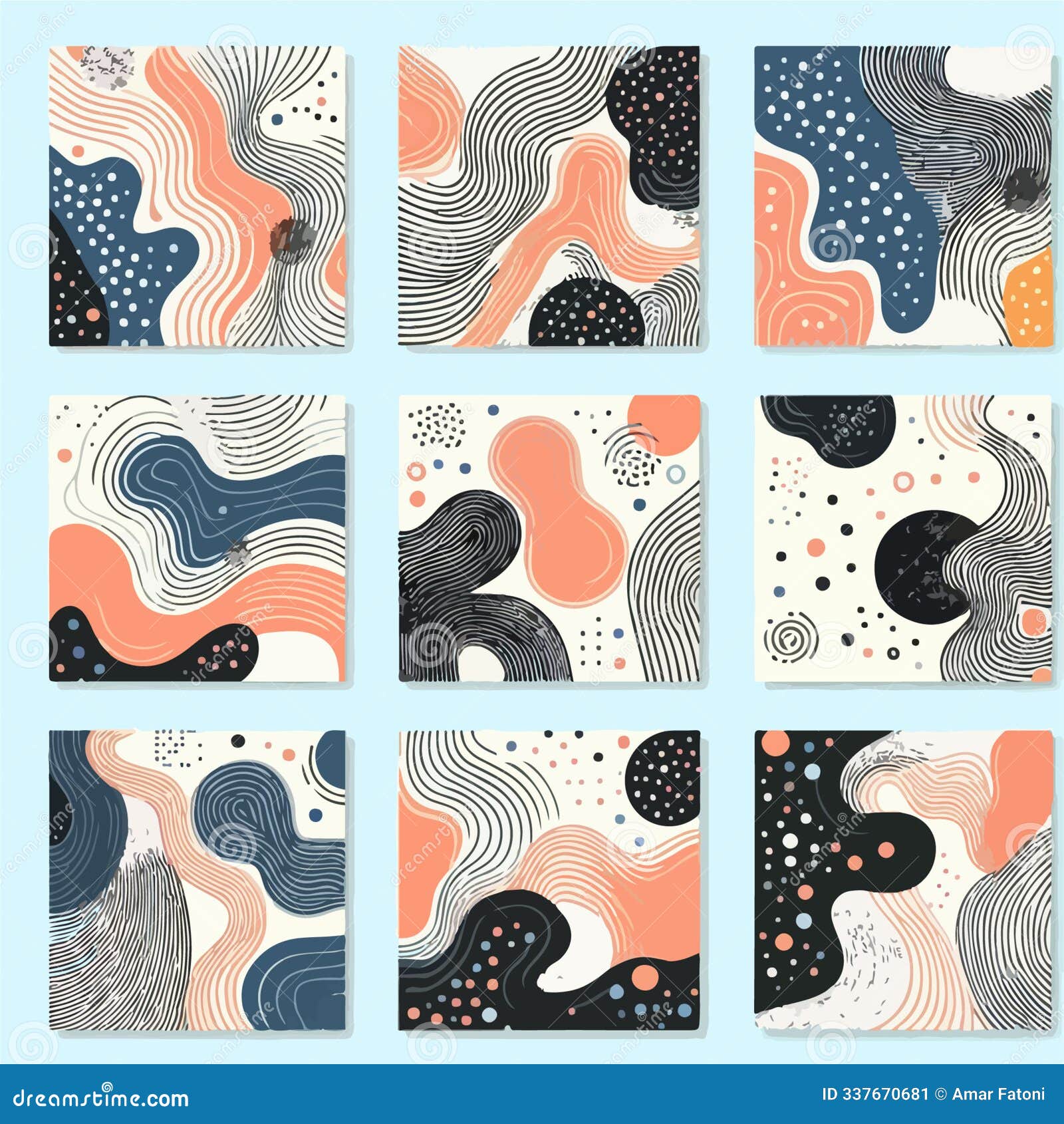 Abstract Organic Lines Seamless Patterns Set Trendy Memphis and ...