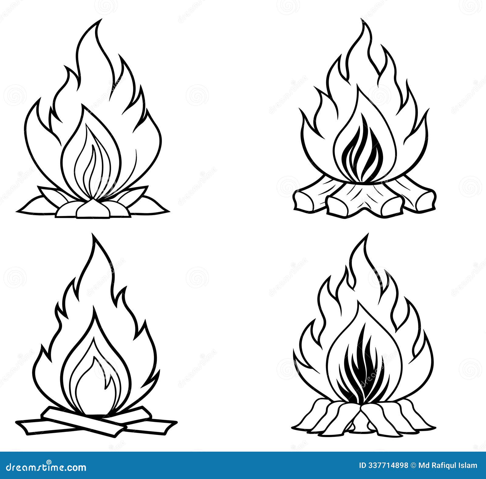 3d Rendering of Dynamic Bonfire Silhouette Line Art Stock Illustration ...