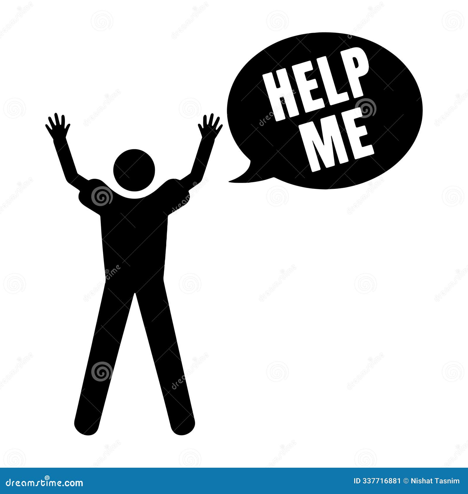 Silhouette Stick Figure Asking for Help, Bold Message in Speech Bubble ...