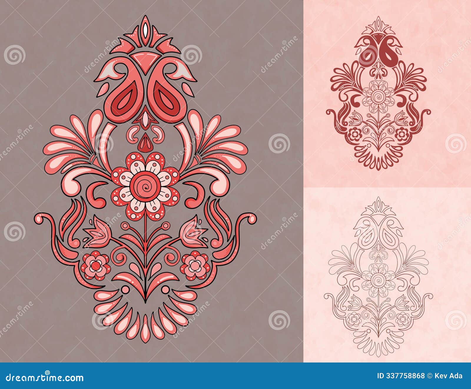 Three Pink Flower Designs with Different Styles Stock Illustration ...