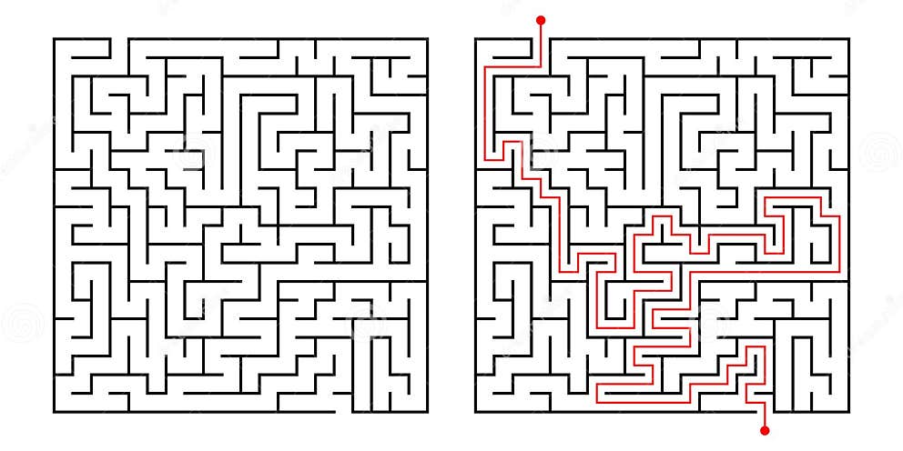 Unique Labyrinth Puzzle with a Solvable Path. Square-shaped Maze with ...