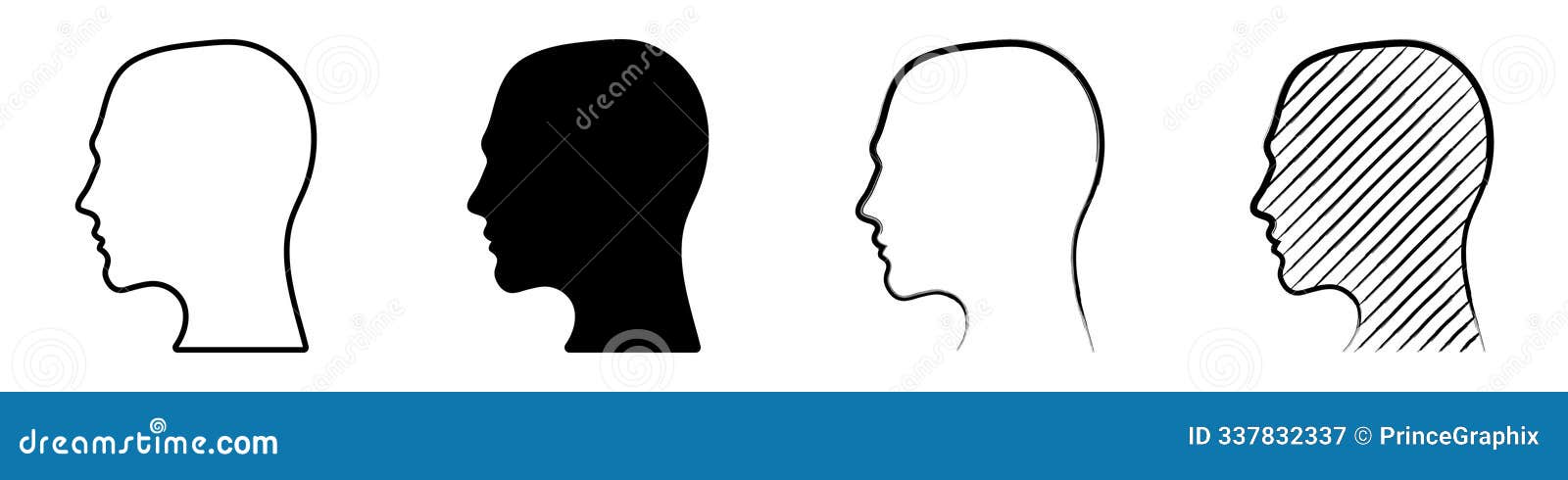 Human Head Profile Icon Set. Silhouette of a Head, Black Outline Face ...