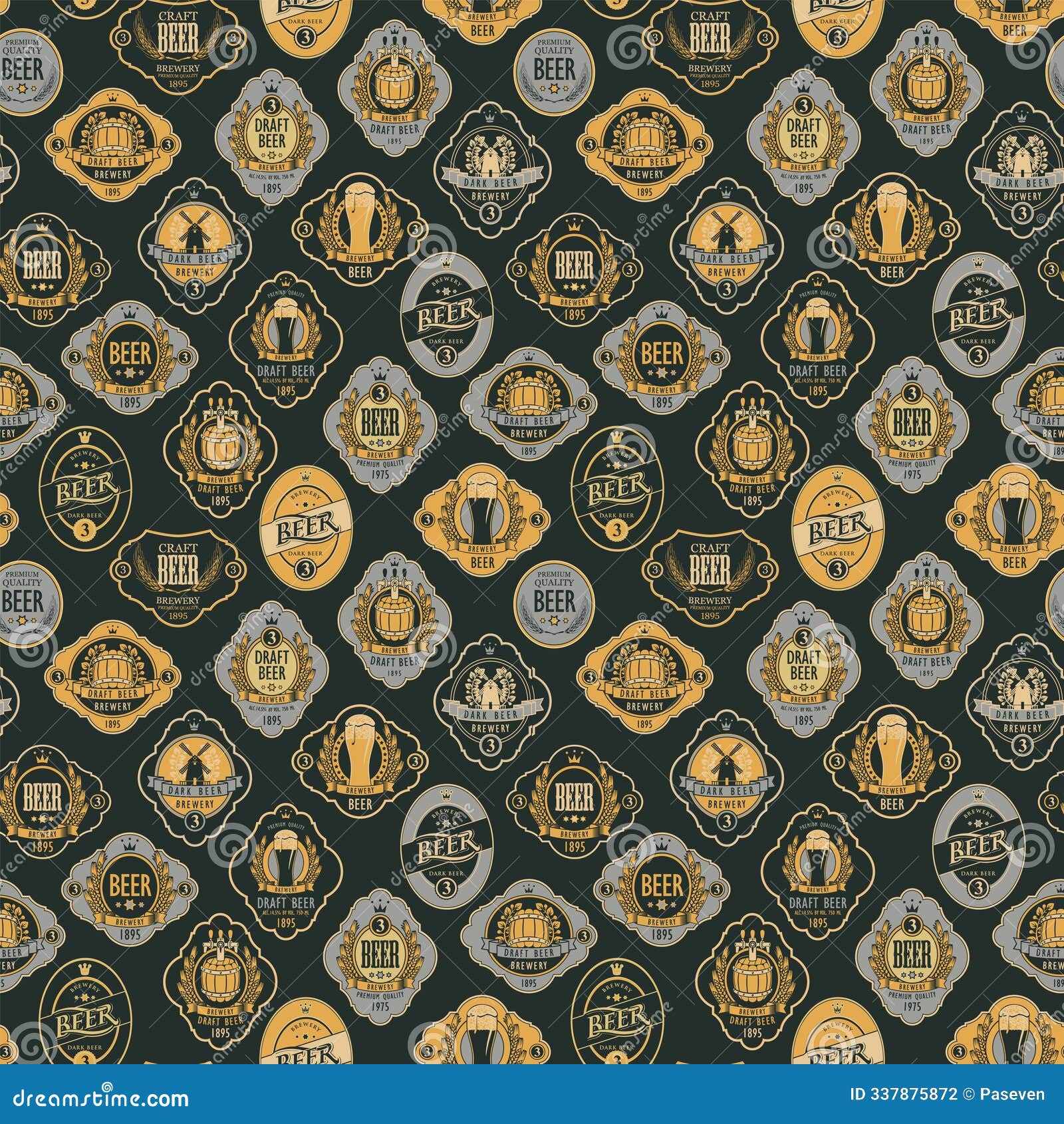 Seamless Pattern on the Theme of Beer Label Stock Illustration ...