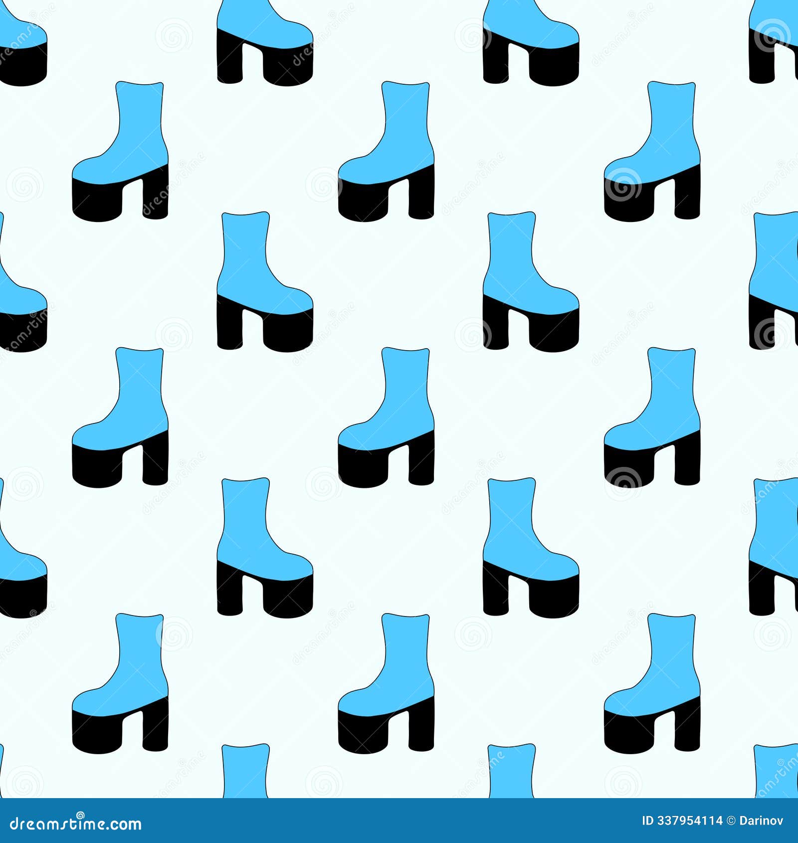 Seamless Pattern with Trendy 1980 Retro Disco Blue Boot. Vintage Shoe ...