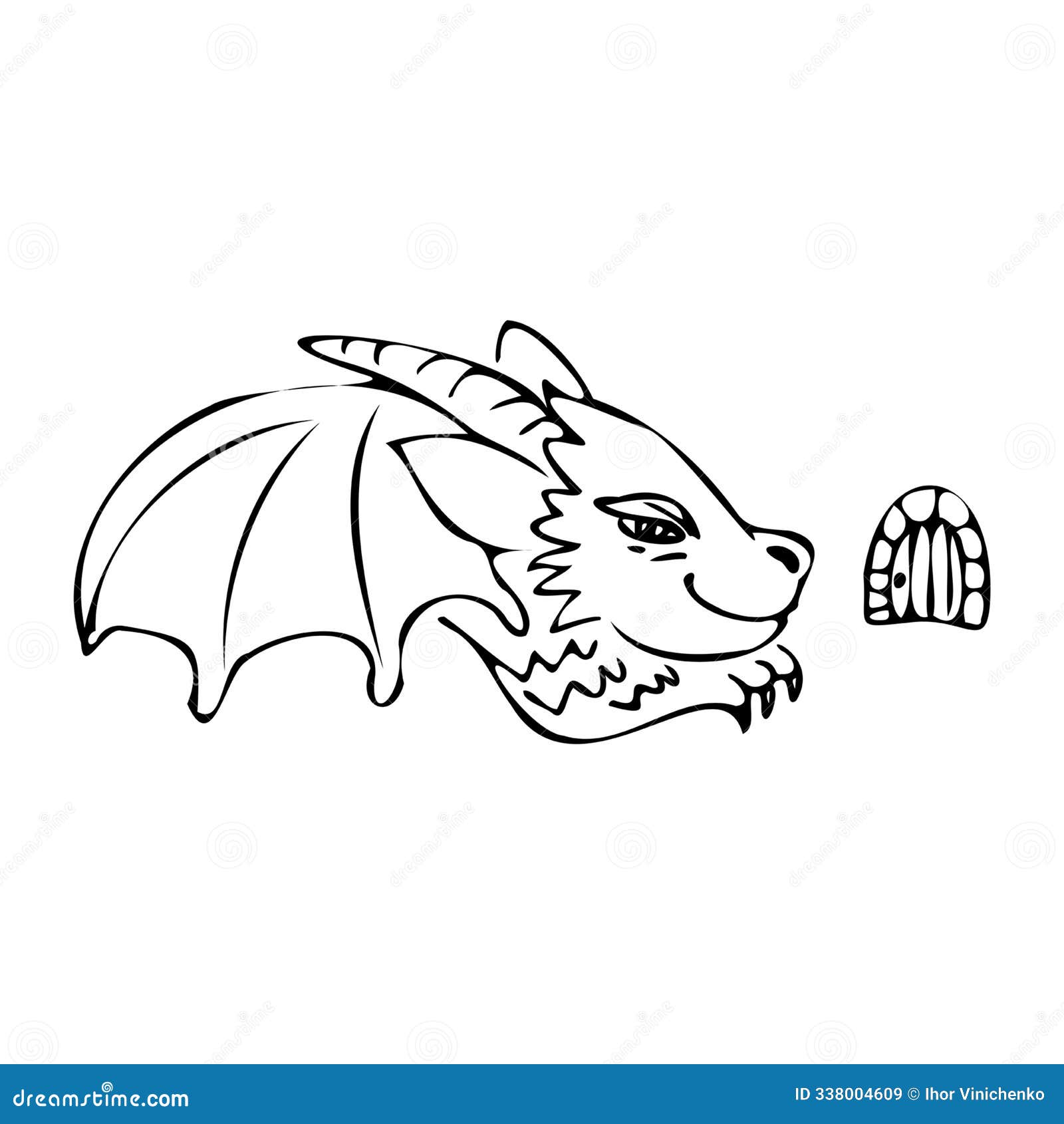 Cute Little Dragon Drawn with Simple Lines. Guards the Door with ...