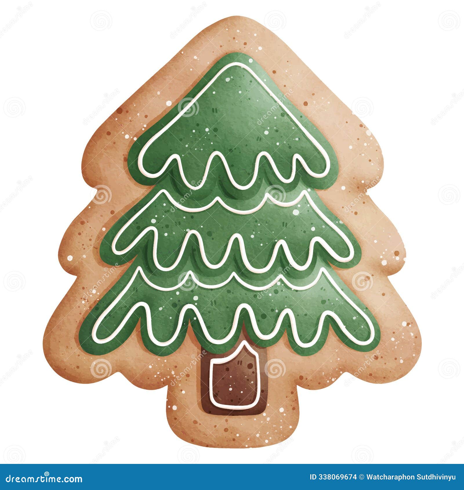 Watercolor Christmas Tree Cookie Vector Illustration Isolated on White ...