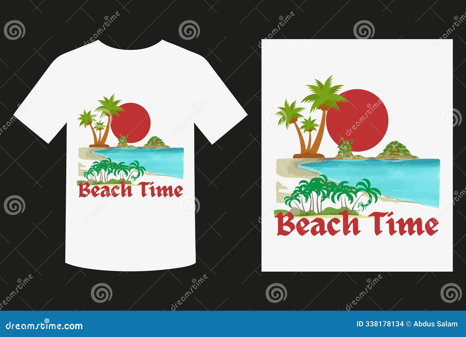 Beach Time Typography T-Shirt Design Stock Illustration - Illustration ...