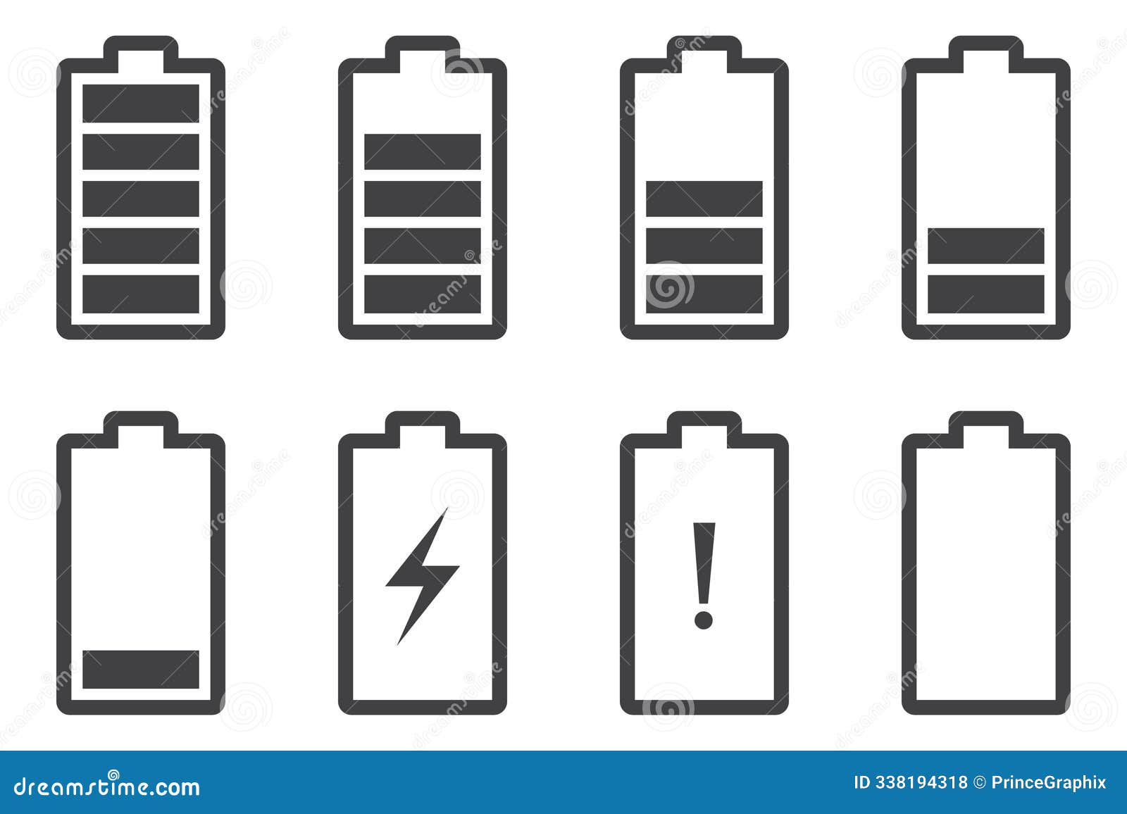 Vertical Battery Icon Set. Battery Charge Levels. Battery Indicator ...