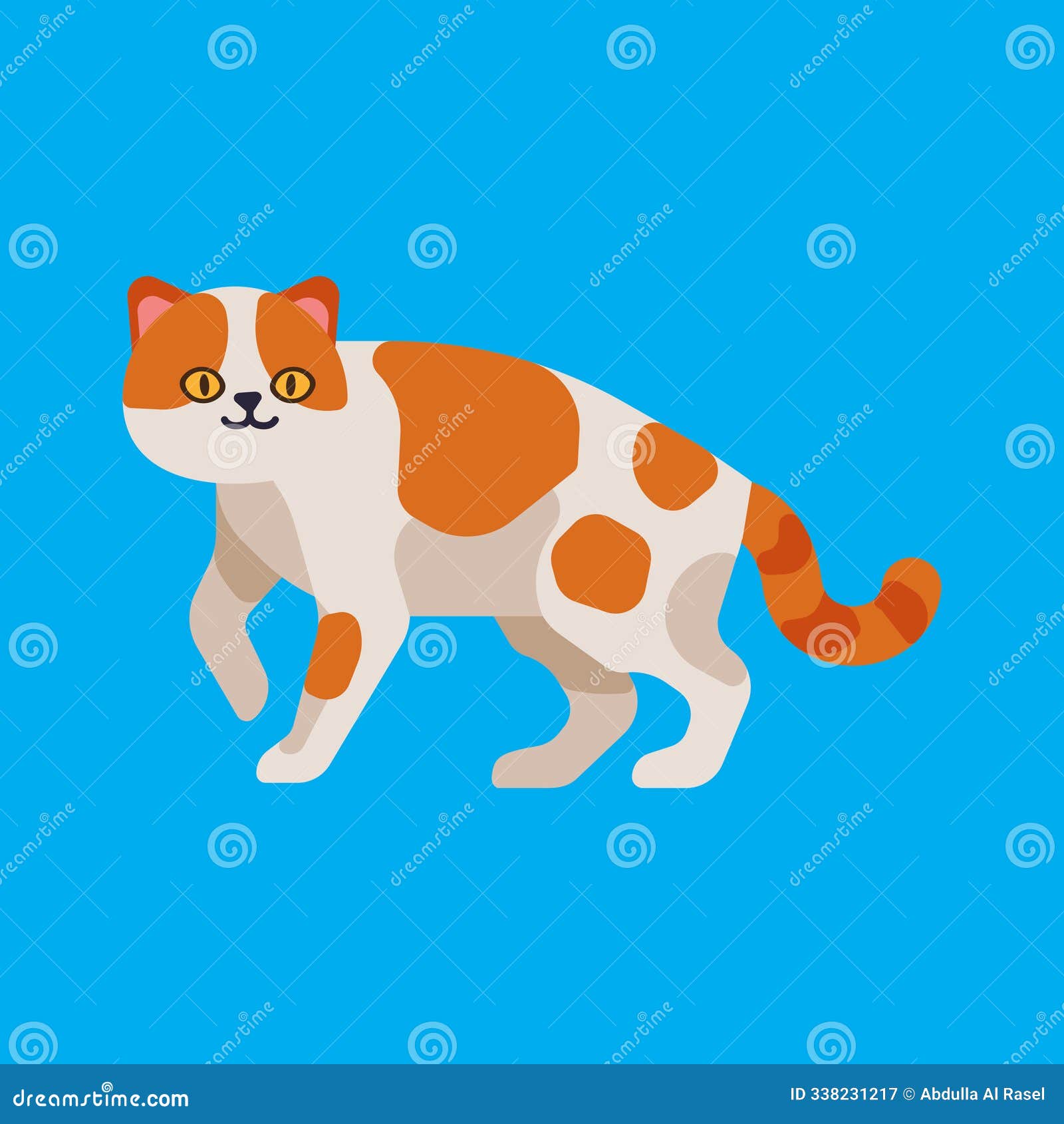 Cartoon Illustration of a Walking Orange and White Cat on a Blue ...