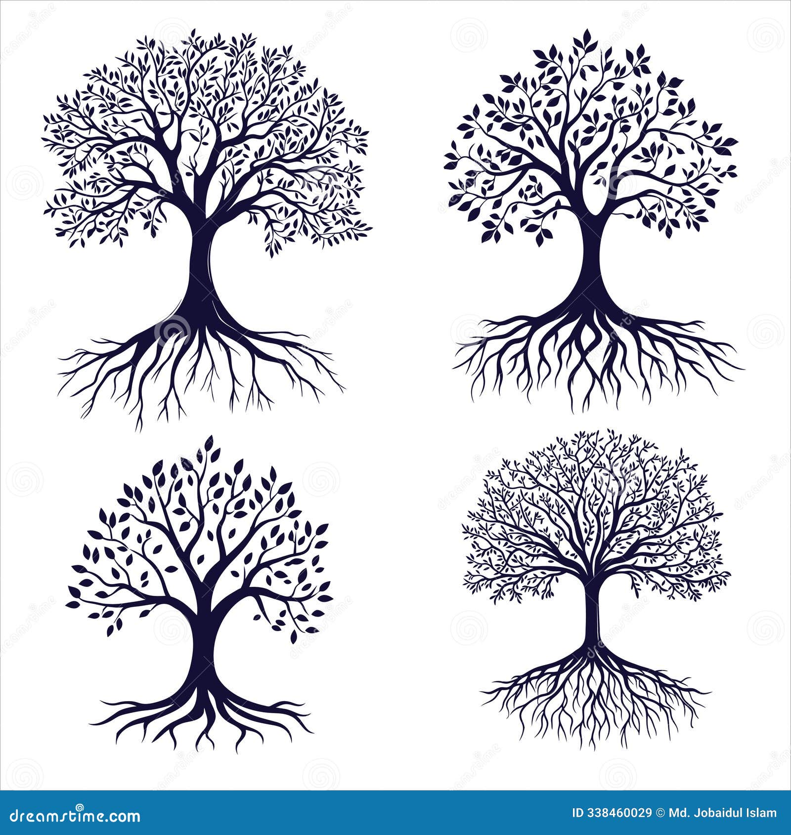 Tree Icon Se, Intricate Tree Silhouettes with Deep Roots for Nature ...