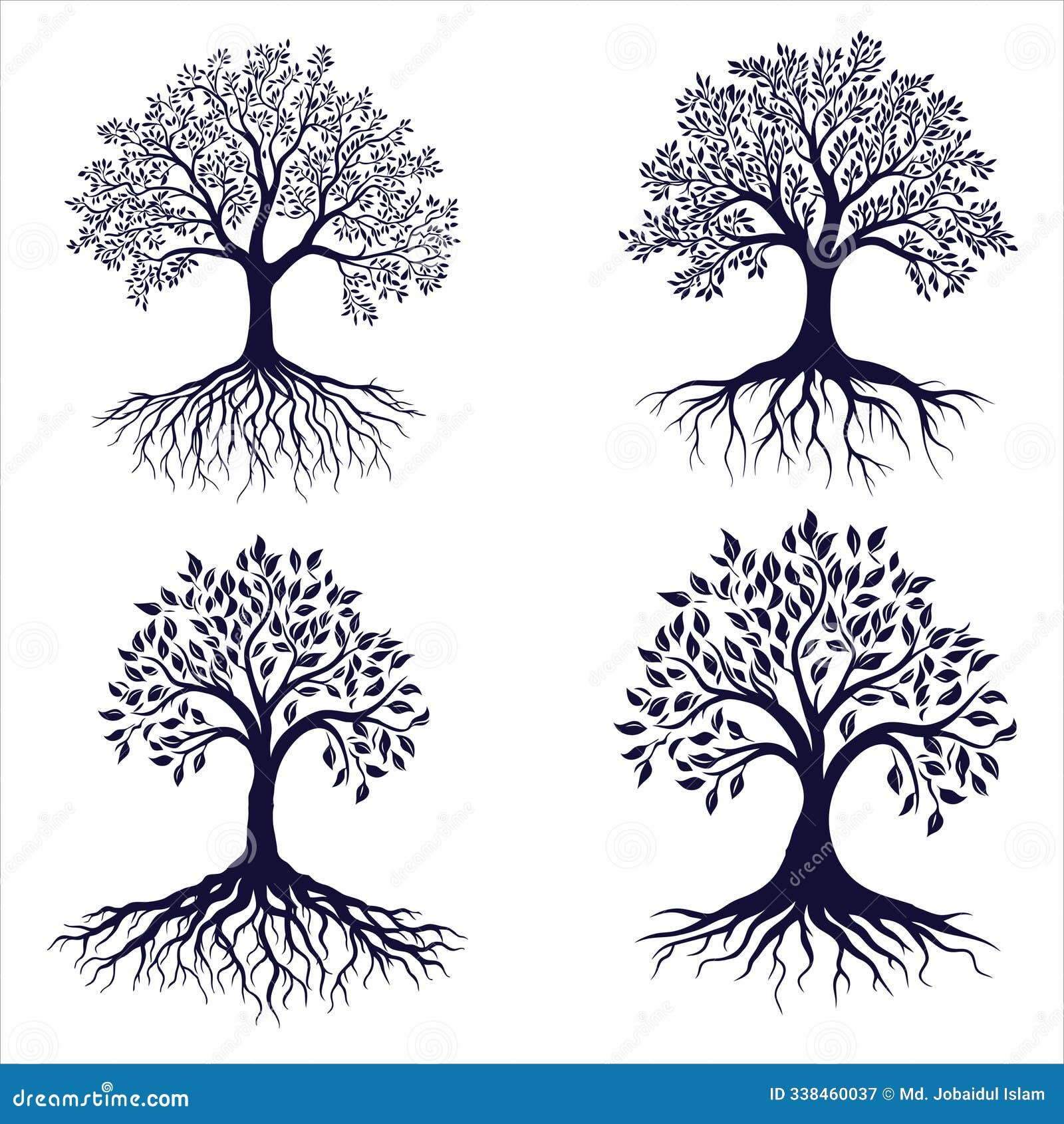 PrintElegant Silhouettes of Trees with Roots in Detailed Vector Design ...