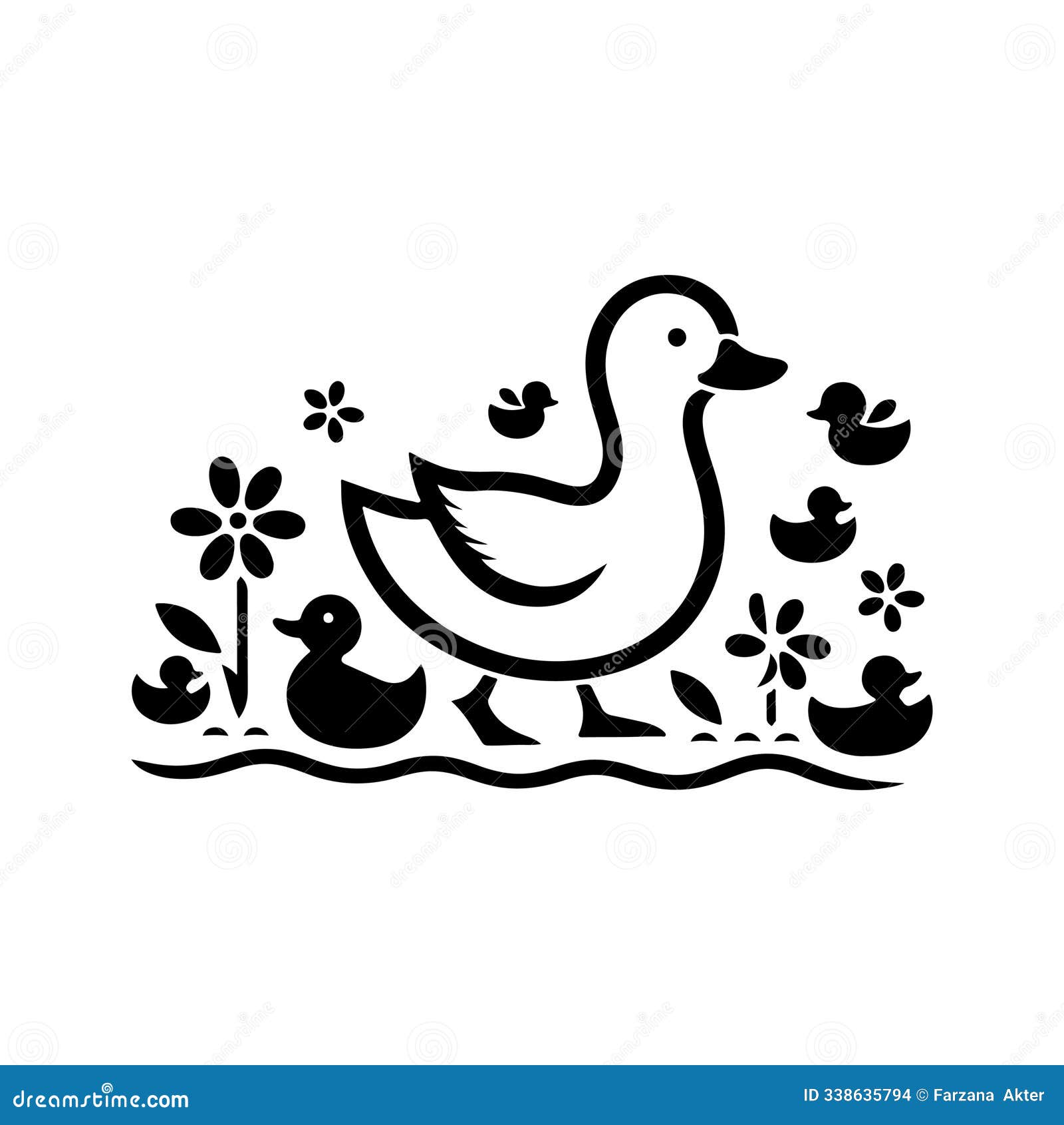 Duck and Ducklings Silhouette Stock Vector - Illustration of bird ...