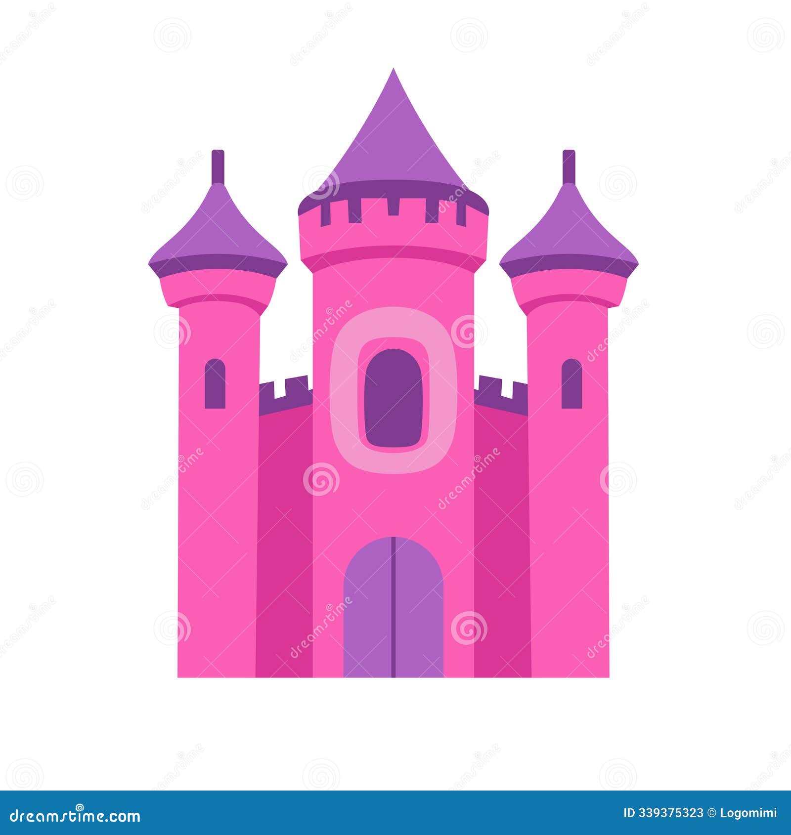 Pink Castle Flat Design Vector Illustration, Beautiful Fairytale Castle ...