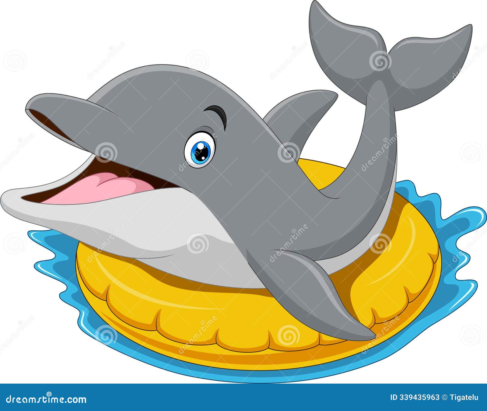 Cartoon Happy Dolphin on Inflatable Ring Stock Illustration ...