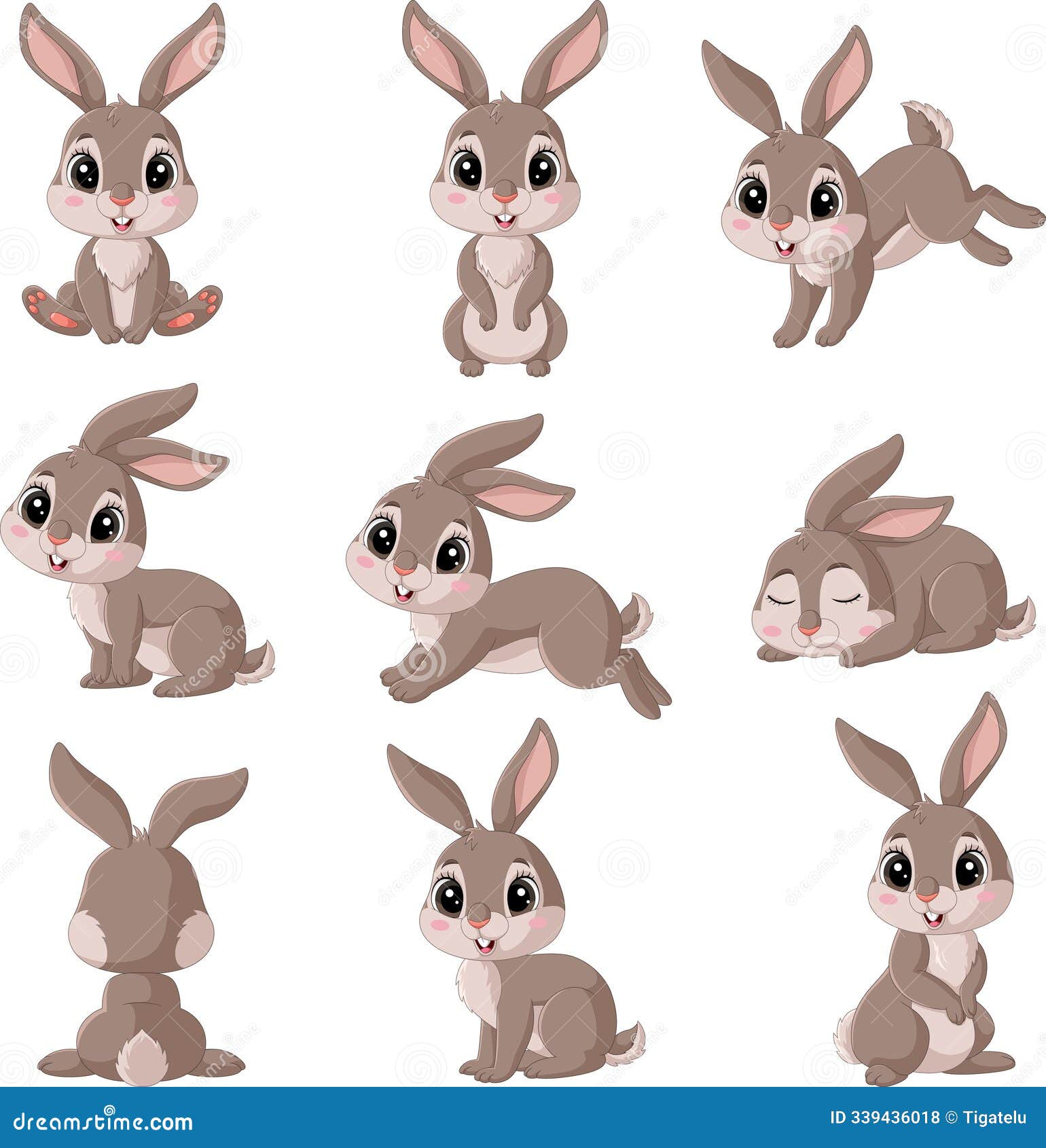Illustration of Cartoon Nine Happy Rabbit Collection Set Stock ...