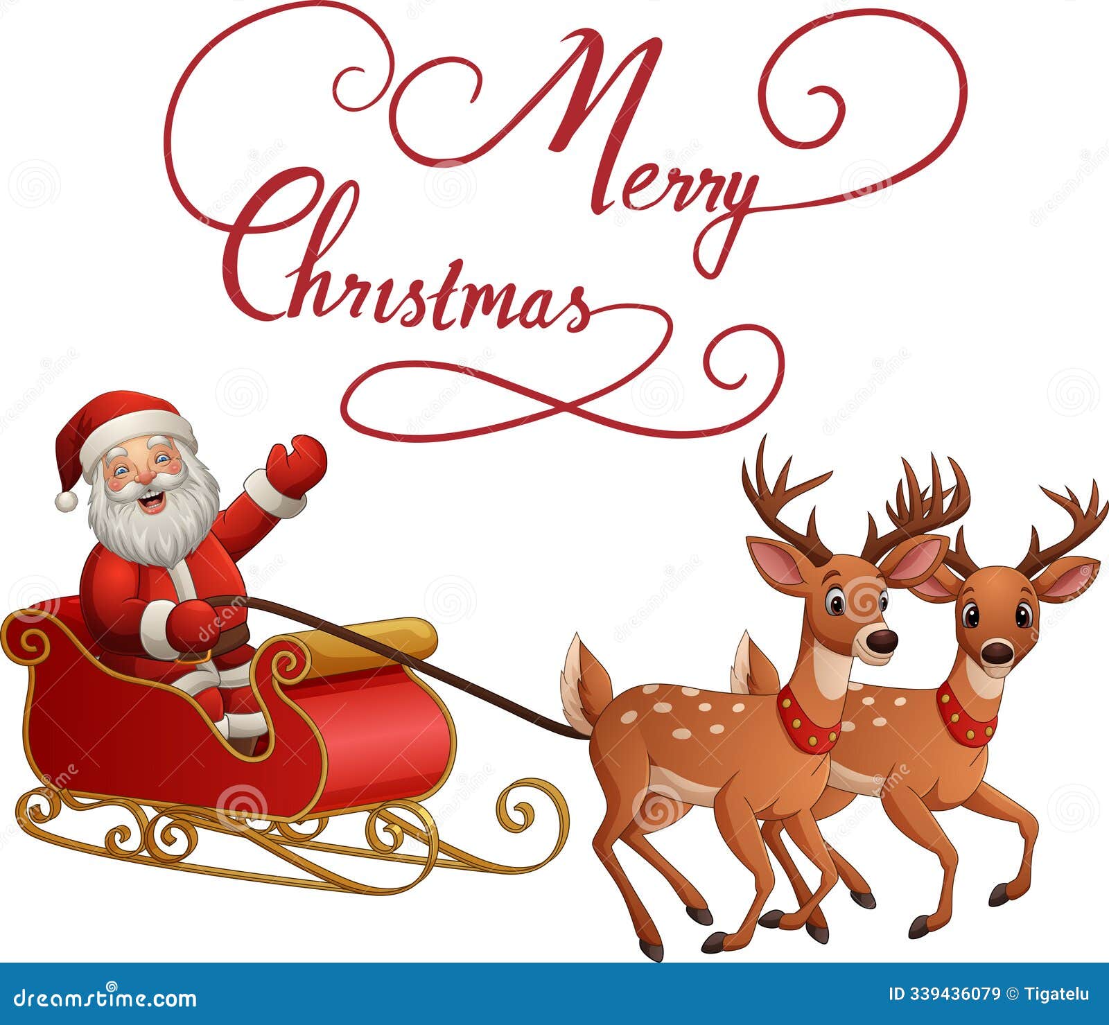 Cartoon Happy Santa Clause Riding a Sleigh Stock Vector - Illustration ...