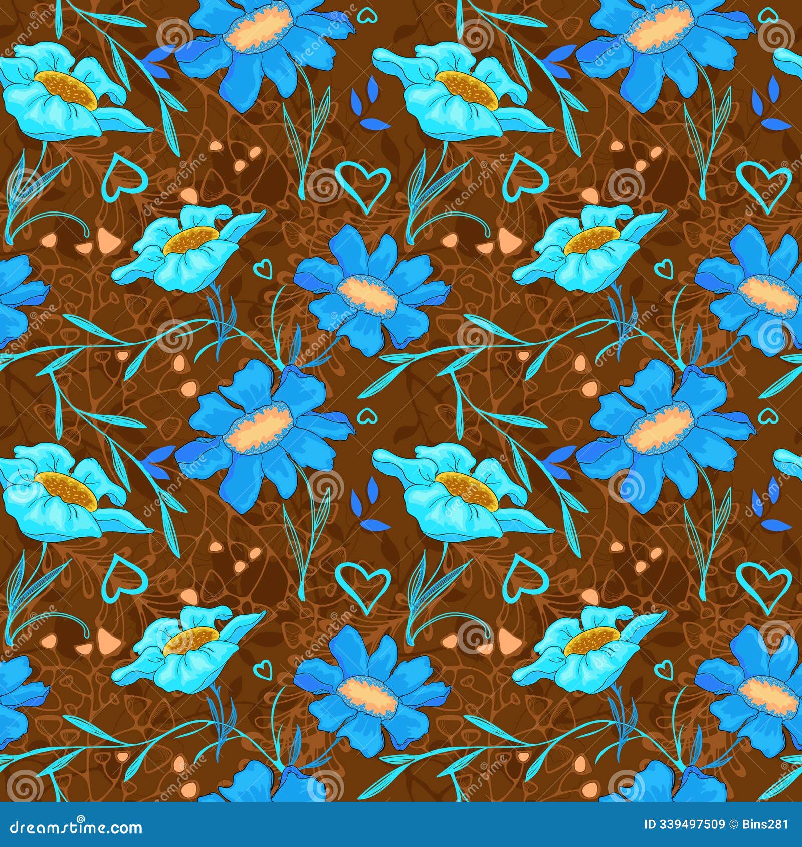 Bright Flowers, Blue Color, Field Plant. Pattern Stock Illustration ...