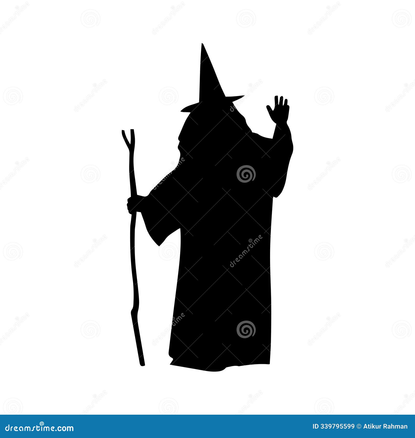 Wizard Silhouette With Magic Wand And Stars Vector Illustration For ...