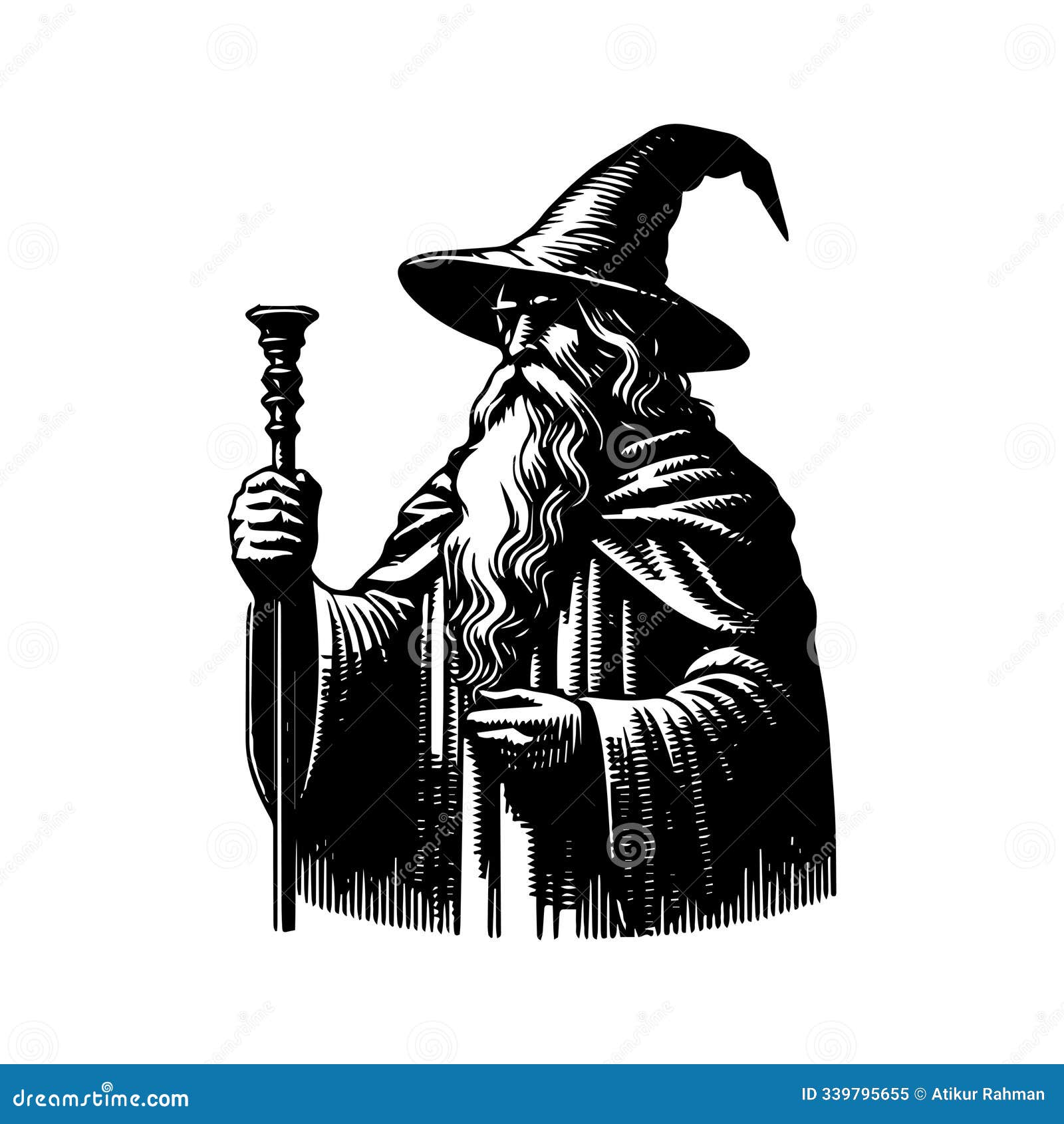 Wizard Silhouette With Magic Wand And Stars Vector Illustration For ...