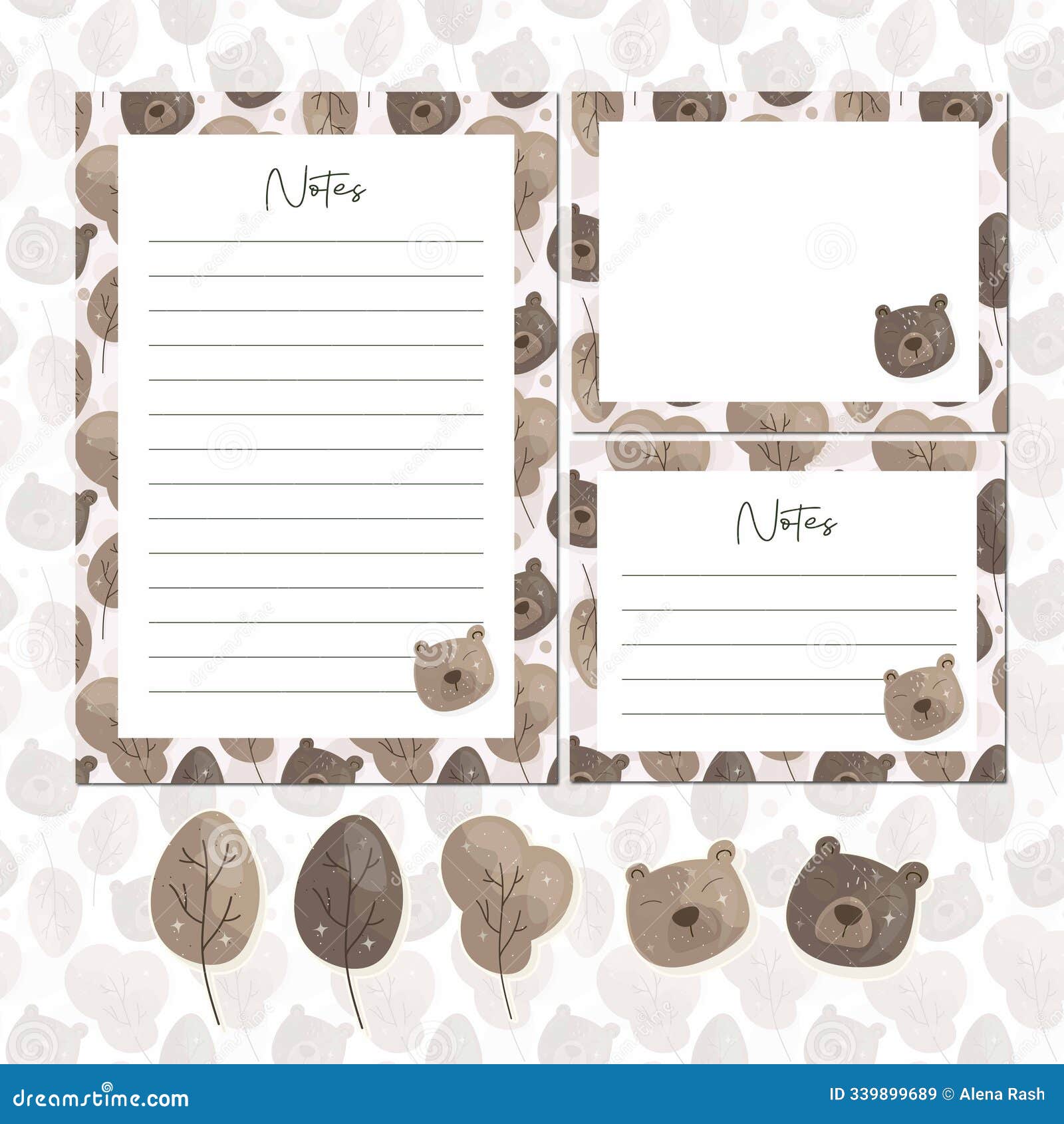 Template Bears Cute Kids Children Pattern Notes Notepad Eps Ai Eps Png ...