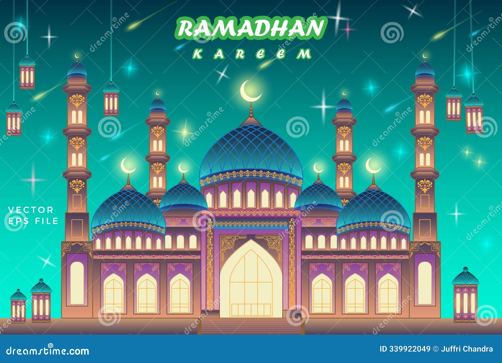 Ramadhan Kareem Background With Pattern Islamic, Mosque And Cresent ...