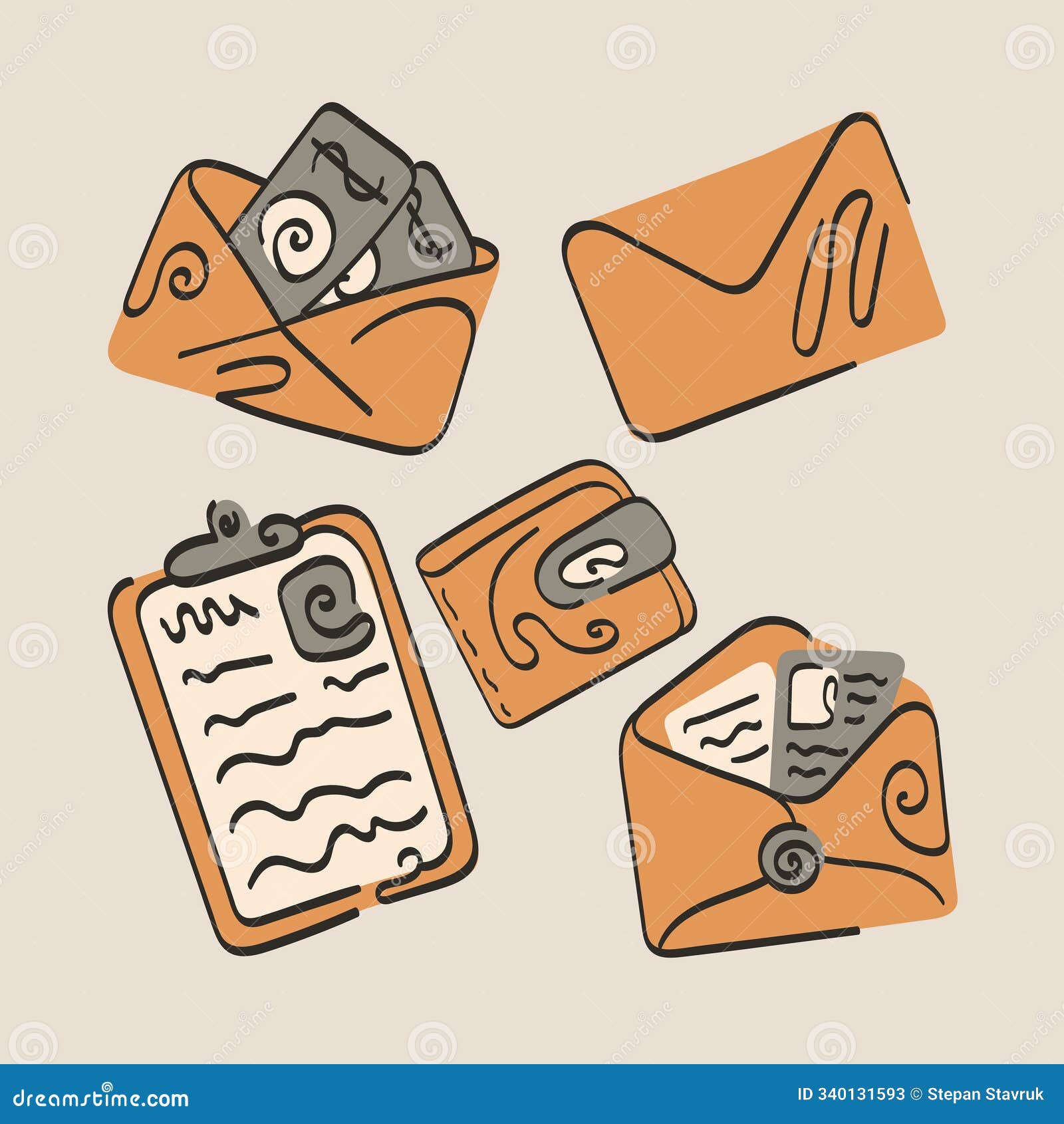 Letters Mail Documents Set of Illustrations by Hand Stock Illustration ...