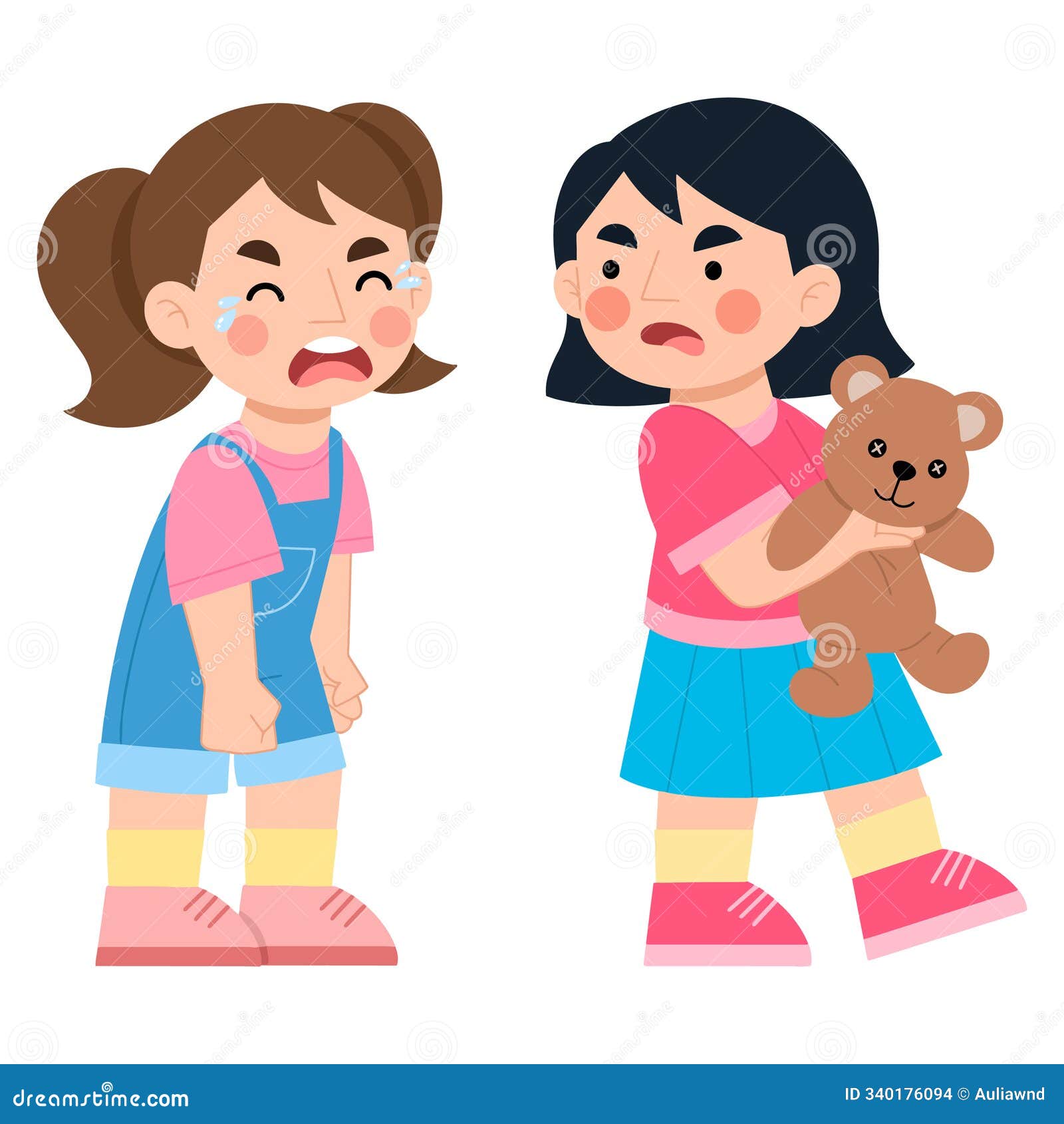 Vector Illustration of Girls Fighting Over Doll Toys Stock Illustration ...