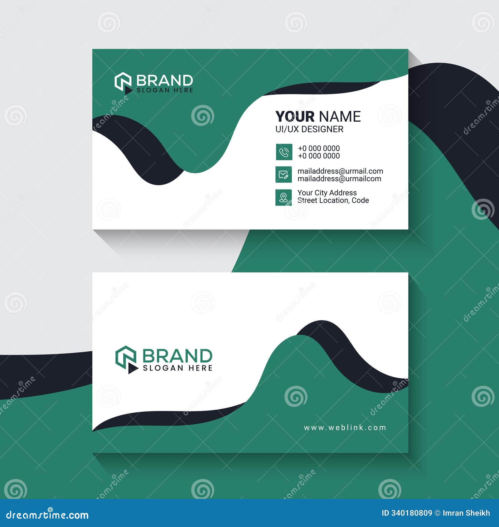 Modern and Clean Professional Green Color Business Card Template Stock ...