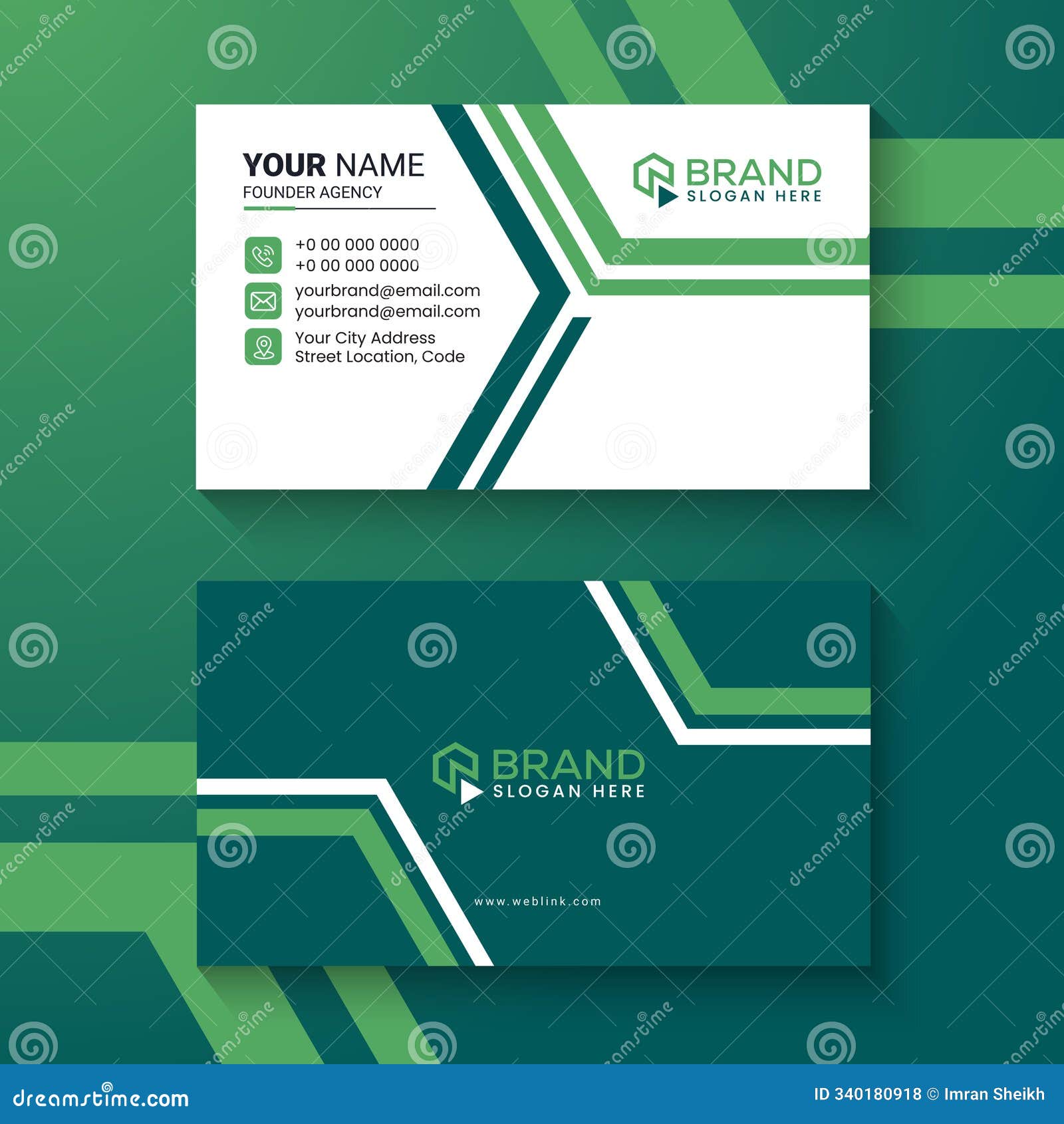 Modern and Clean Professional Green Color Business Card Template Stock ...