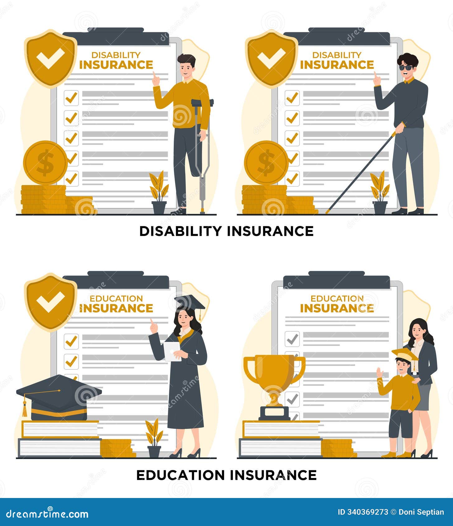 Education and Disability Insurance Concept. Flat Design Illustration of ...