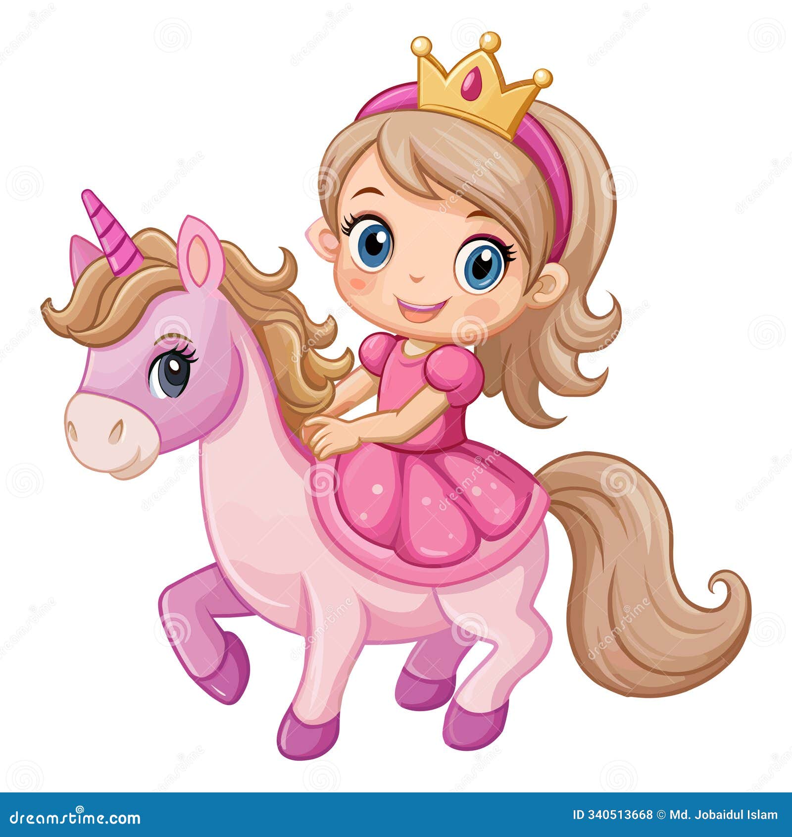 Cute Little Princess Riding a Horse in Cartoon Style for Fantasy ...